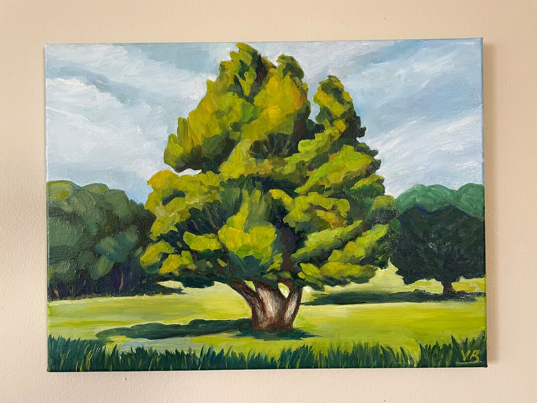 Oak Tree Original Oil Painting on Canvas, Botanical Garden Park Country ...