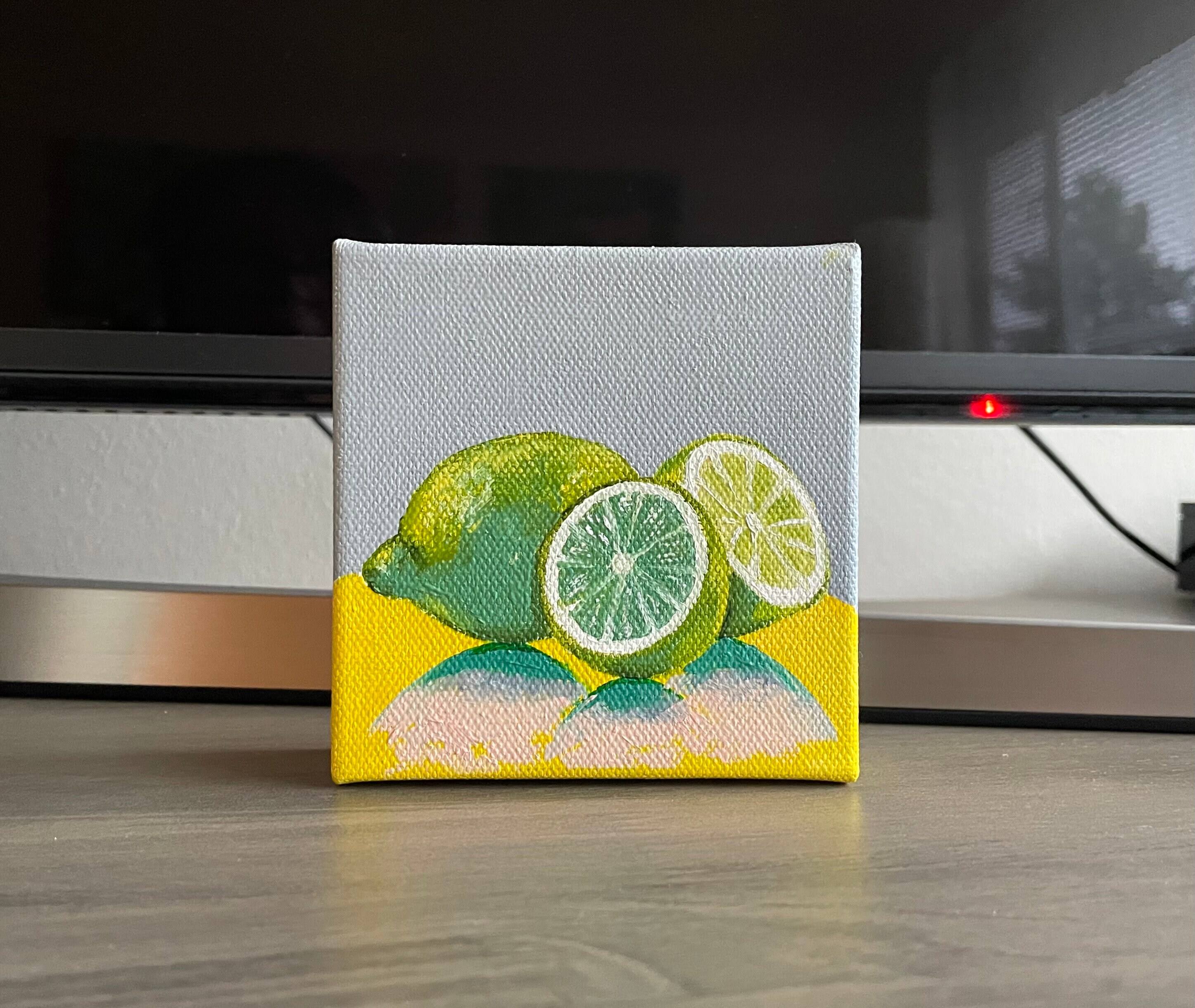 Lime Original Handmade Oil Painting on Canvas, 4x4 Kitchen Fruit ...