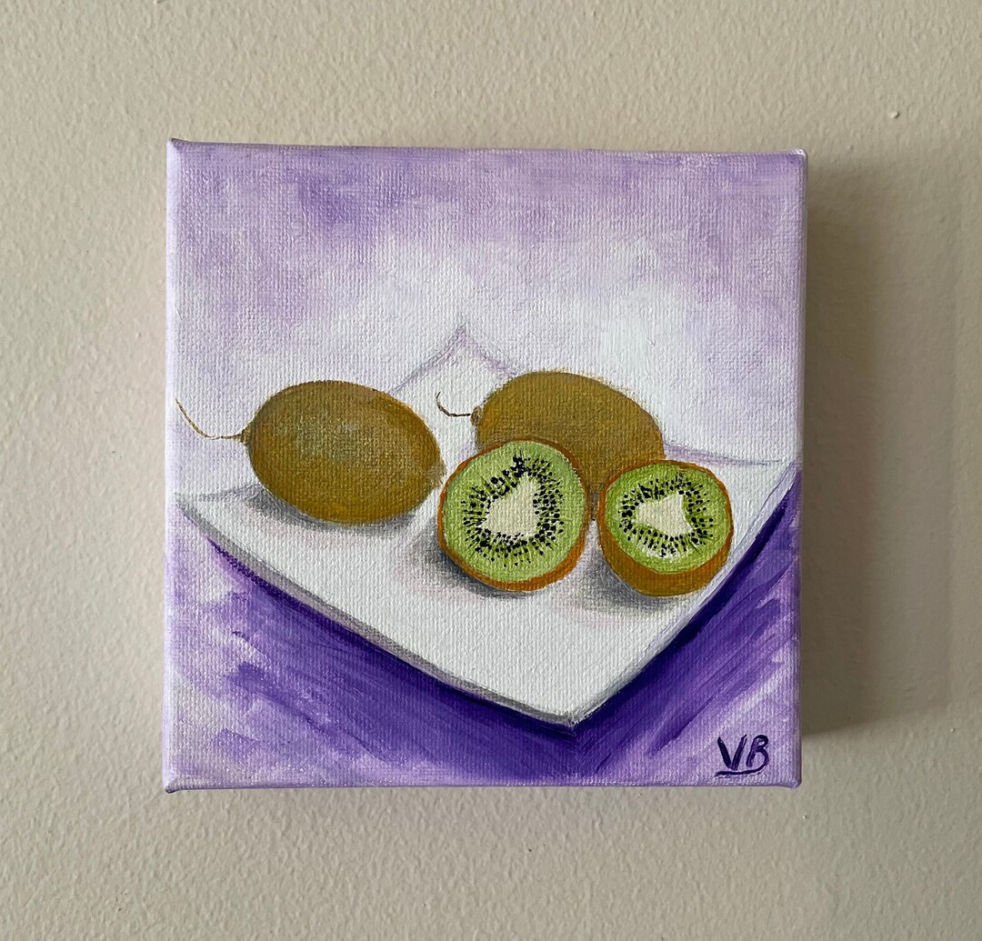 Kiwi Fruit Original Handmade Oil Painting on Canvas, 6x6 Kitchen Fruit ...