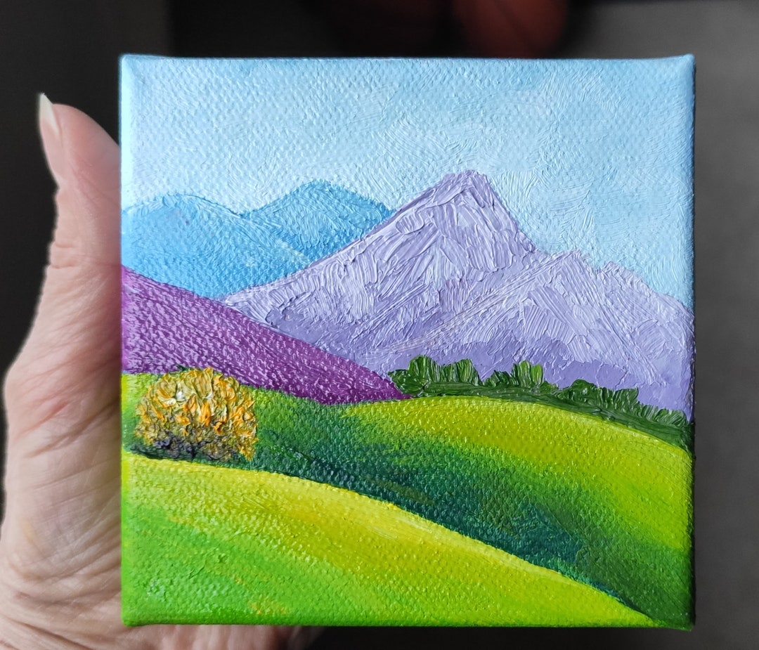 Original Mountain Landscape Oil Painting: Small Rural Art, 4x4" Canvas ...
