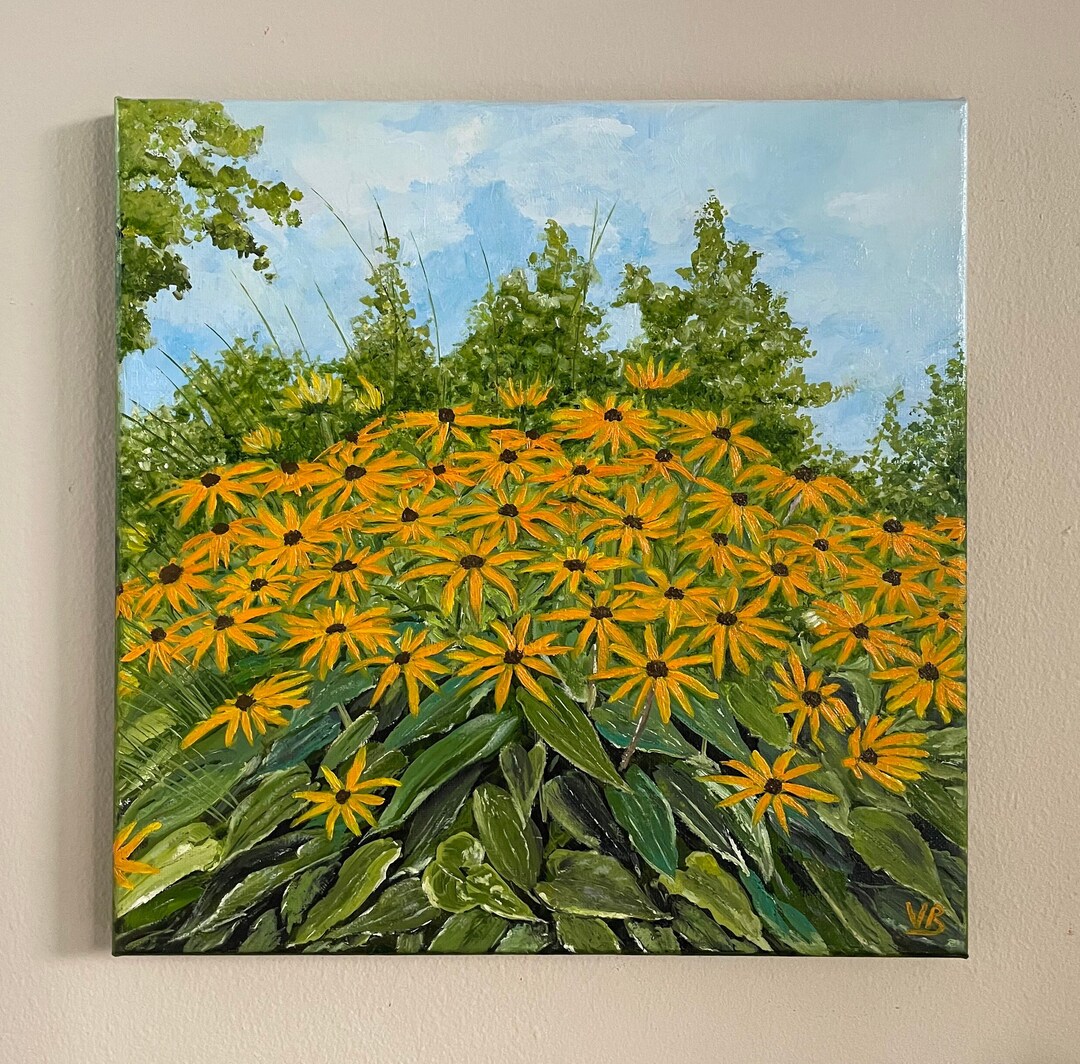 Yellow Daisy Rudbeckia Original Handmade Oil Painting on Canvas, Down ...