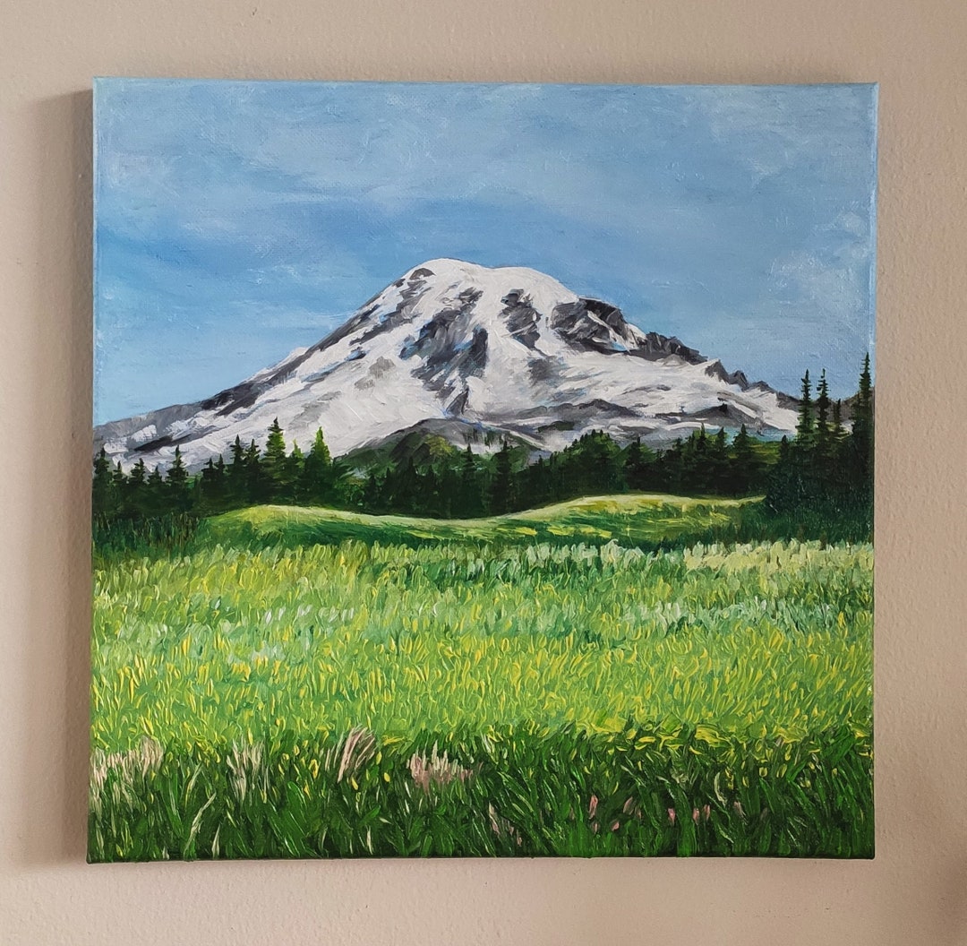 Mount Rainier Handmade Original Oil Art Painting on Canvas, WA State ...