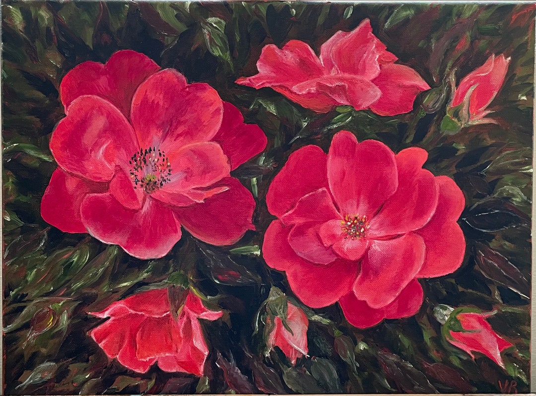 Original Oil Painting on Canvas Wild Roses 12x16 Rose Bush - Etsy