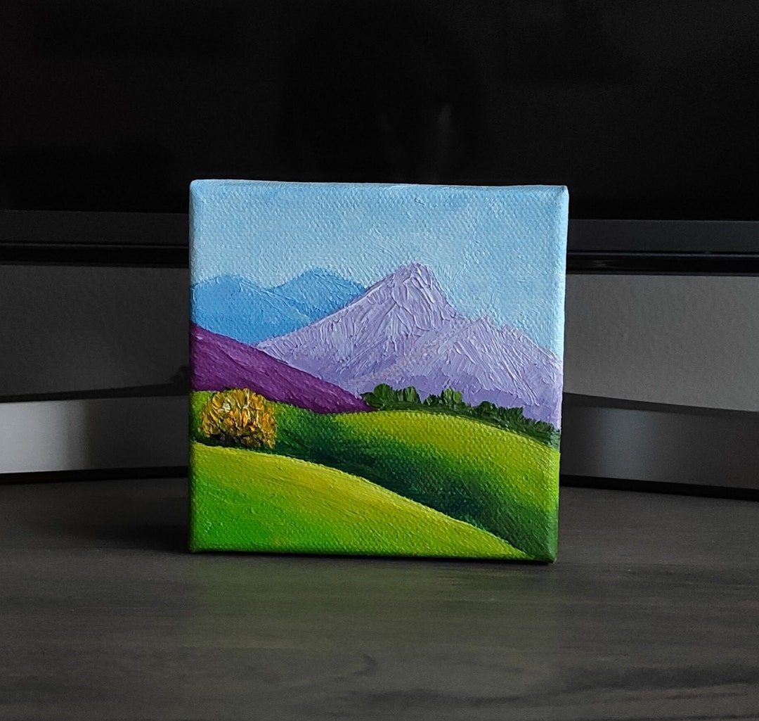 Mountain Landscape Original Oil Painting on Canvas, 4x4 Rural Landscape ...