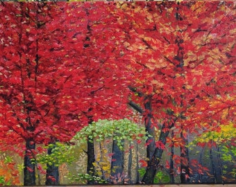 Red Tree Painting | Etsy