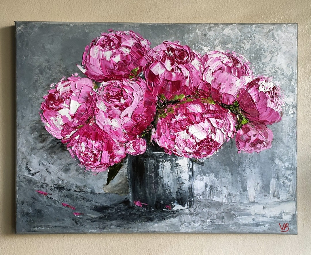 Peonies Original Handmade Oil Painting on Canvas, Pink Abstract Peonies ...