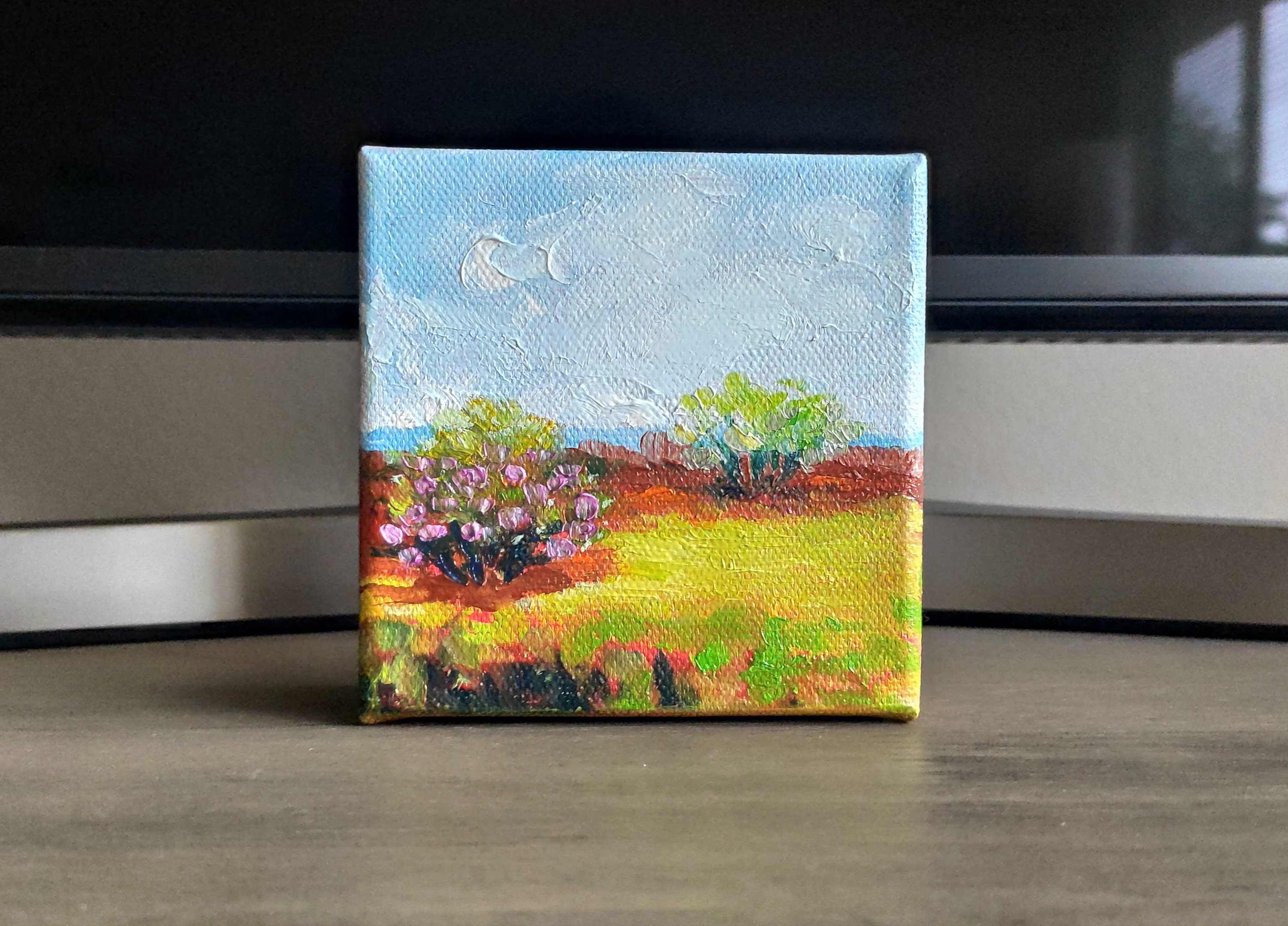 Original Handmade Oil Painting on Canvas 4x4 Inch Country Landscape ...
