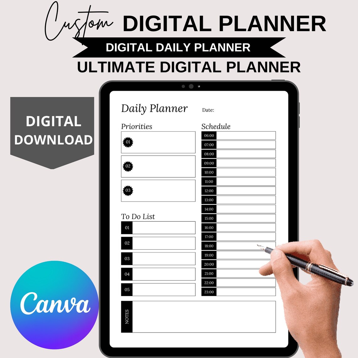 Digital Daily Planner | Printable Digital Planner | Productivity ...