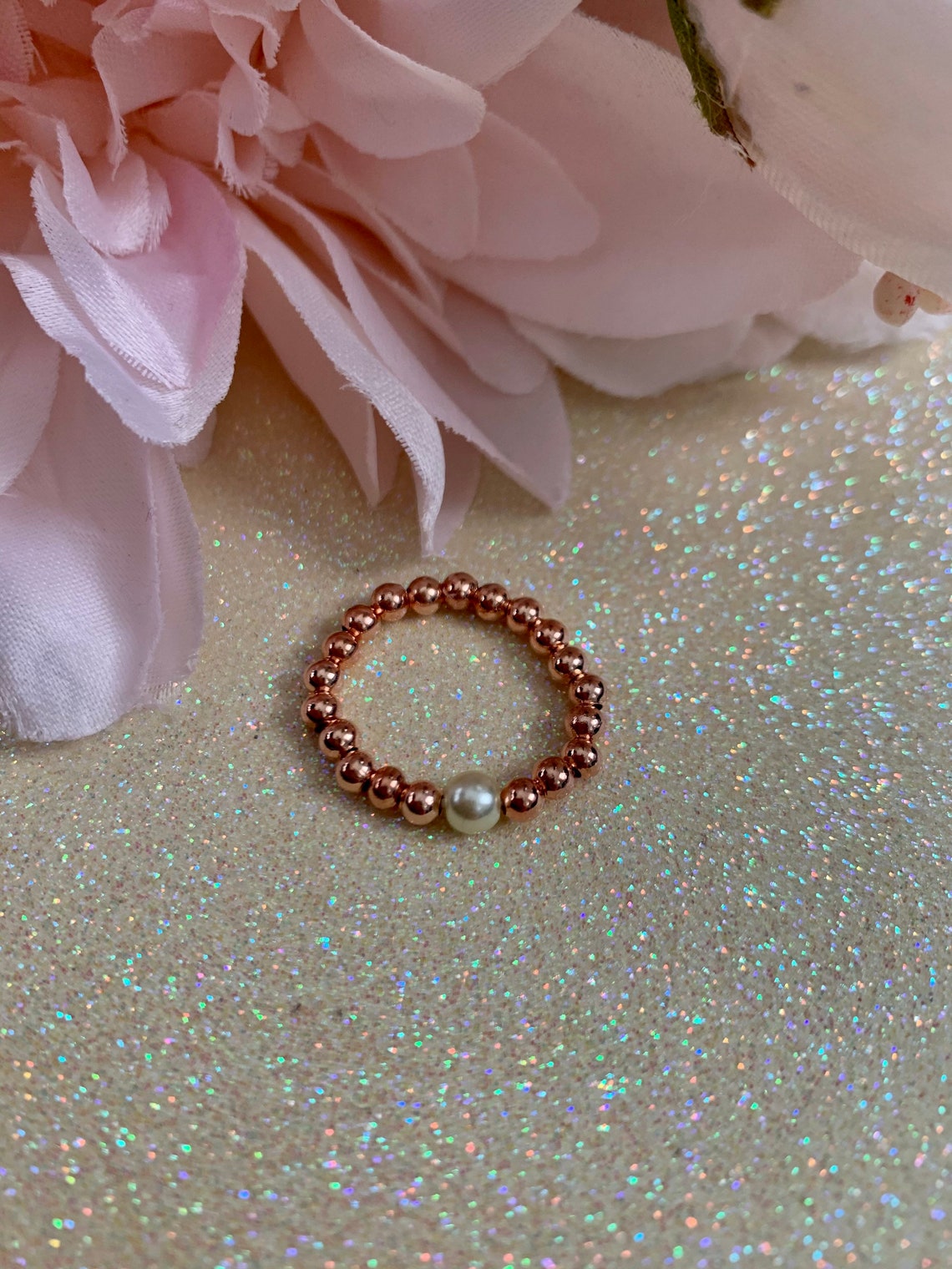 Rose Gold Beaded Bracelet and Ring - Etsy