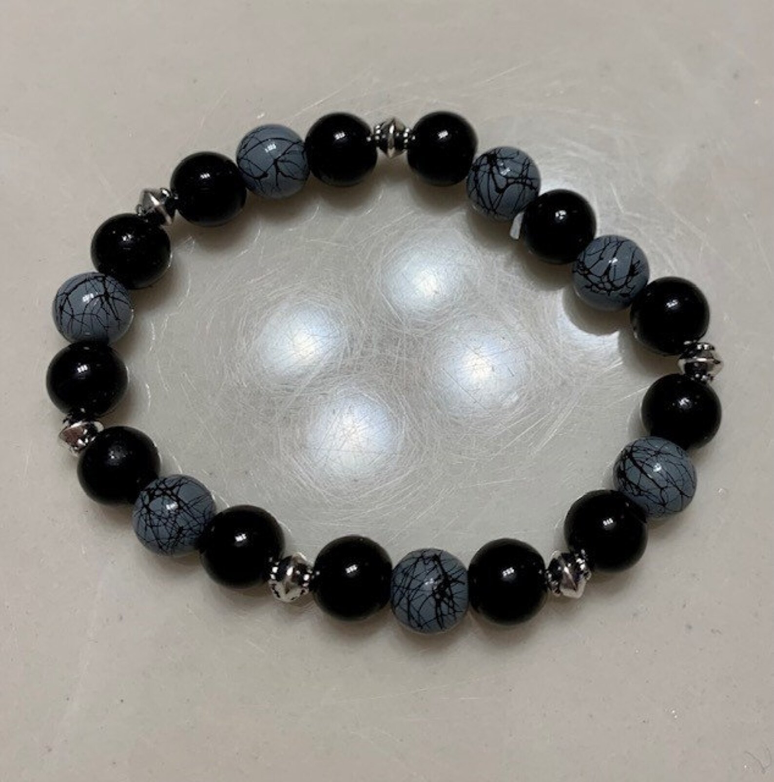 Blue Marble and Black Beaded Bracelet - Etsy