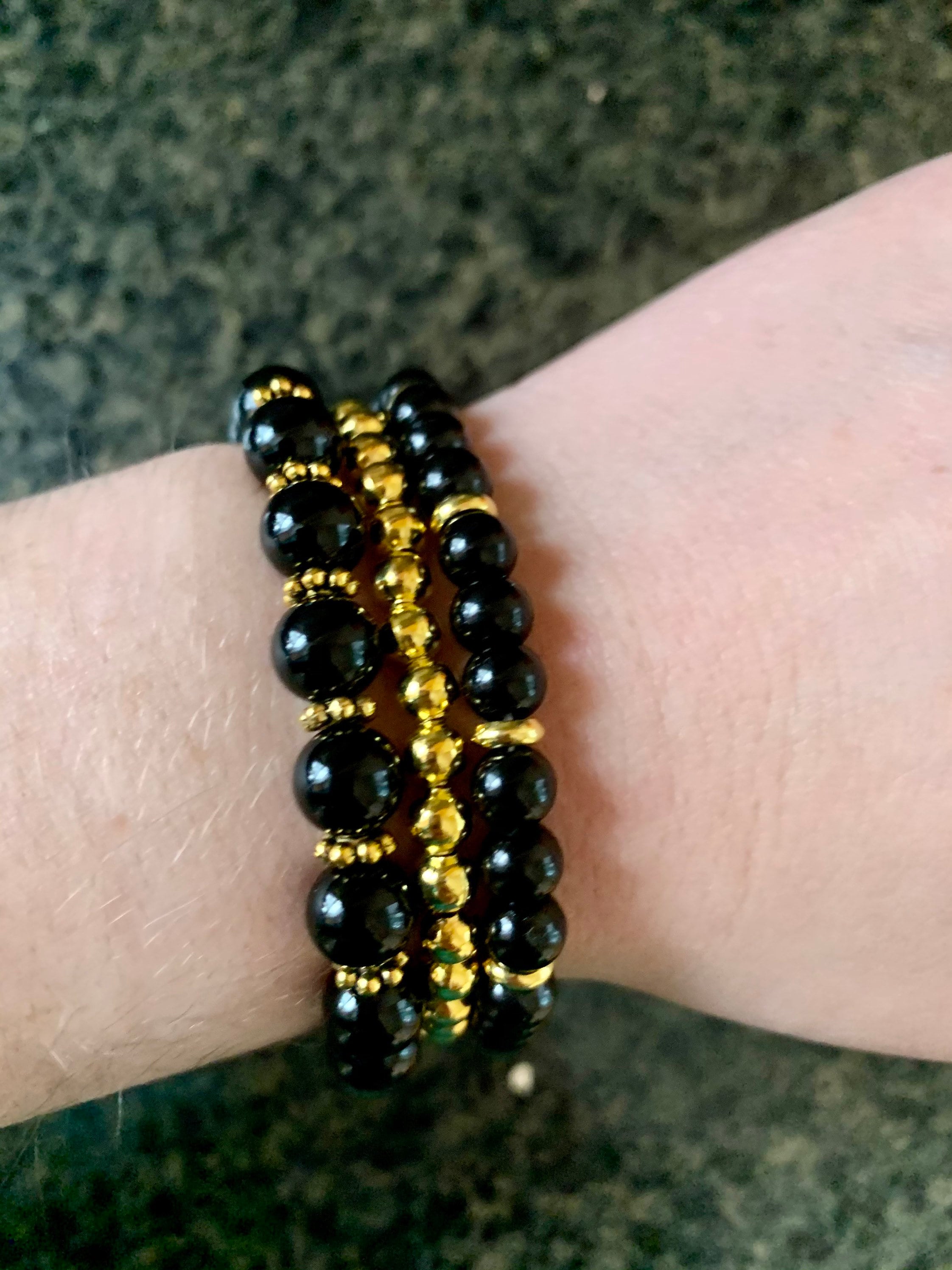 Black and Gold Beaded Bracelet Set - Etsy