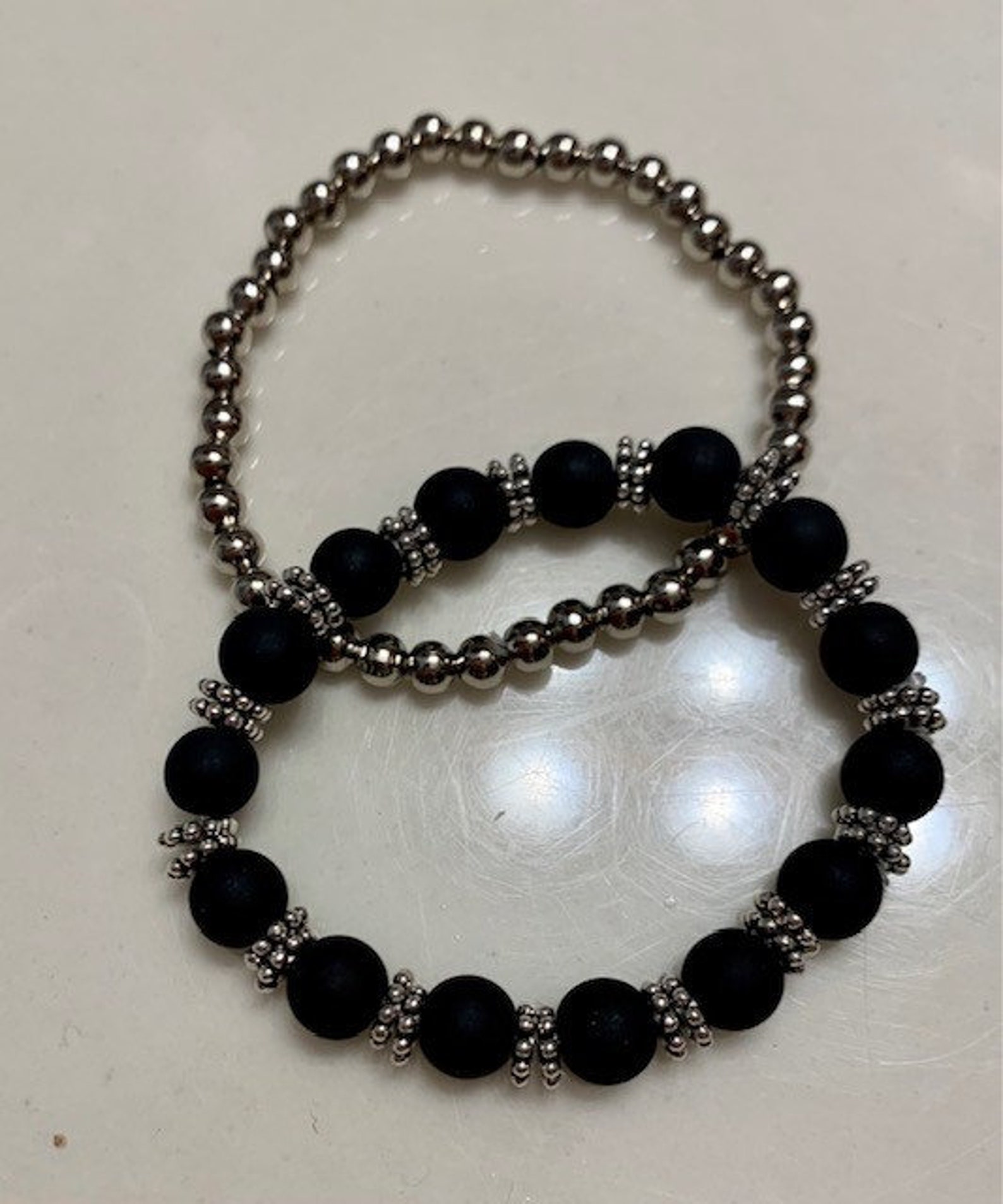 Matte Black Beaded Bracelet - Etsy