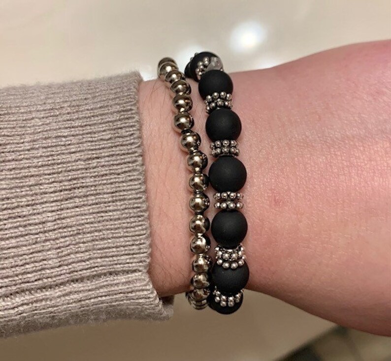 Matte Black Beaded Bracelet - Etsy