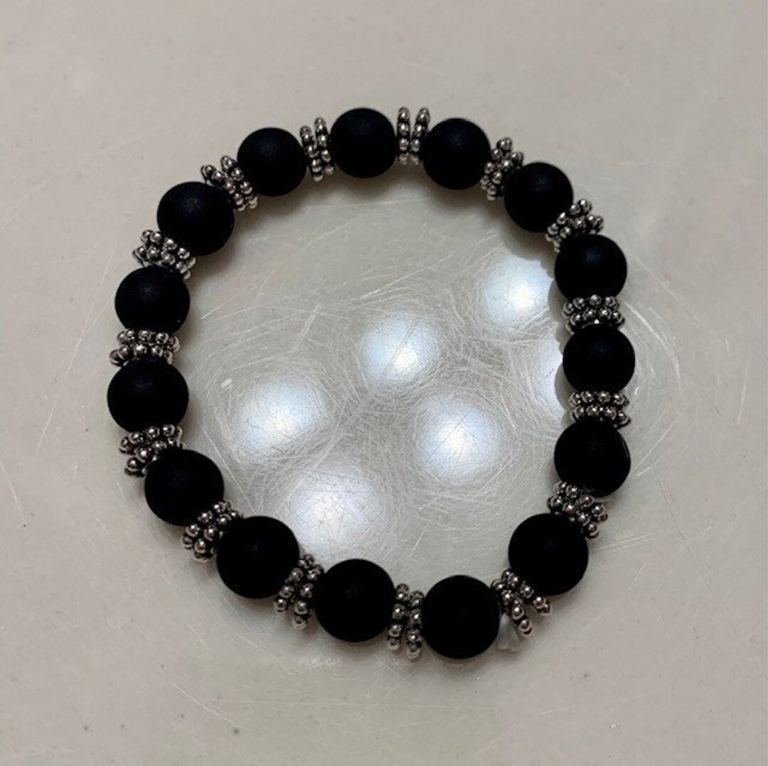 Matte Black Beaded Bracelet - Etsy