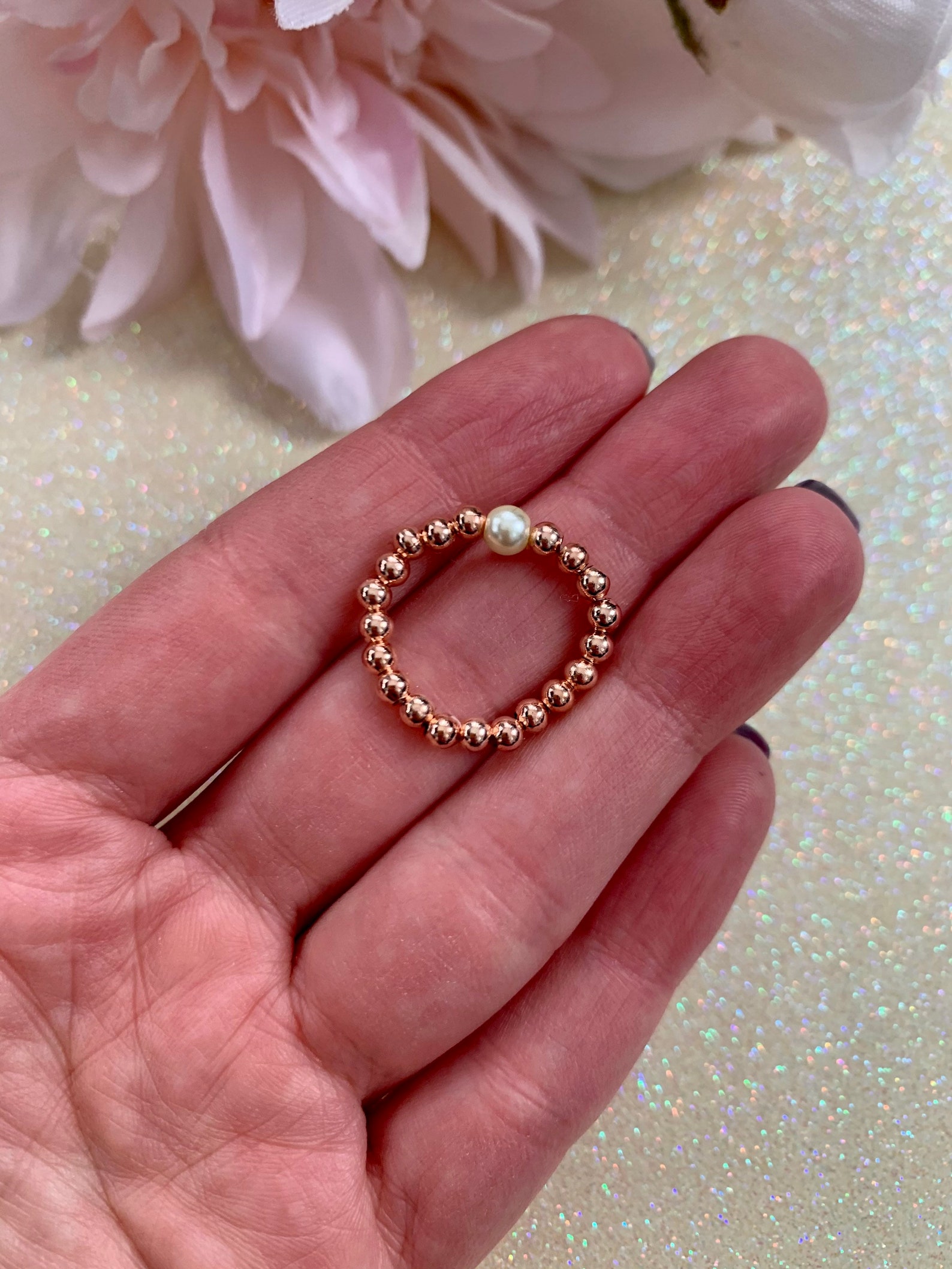 Rose Gold Beaded Bracelet and Ring - Etsy