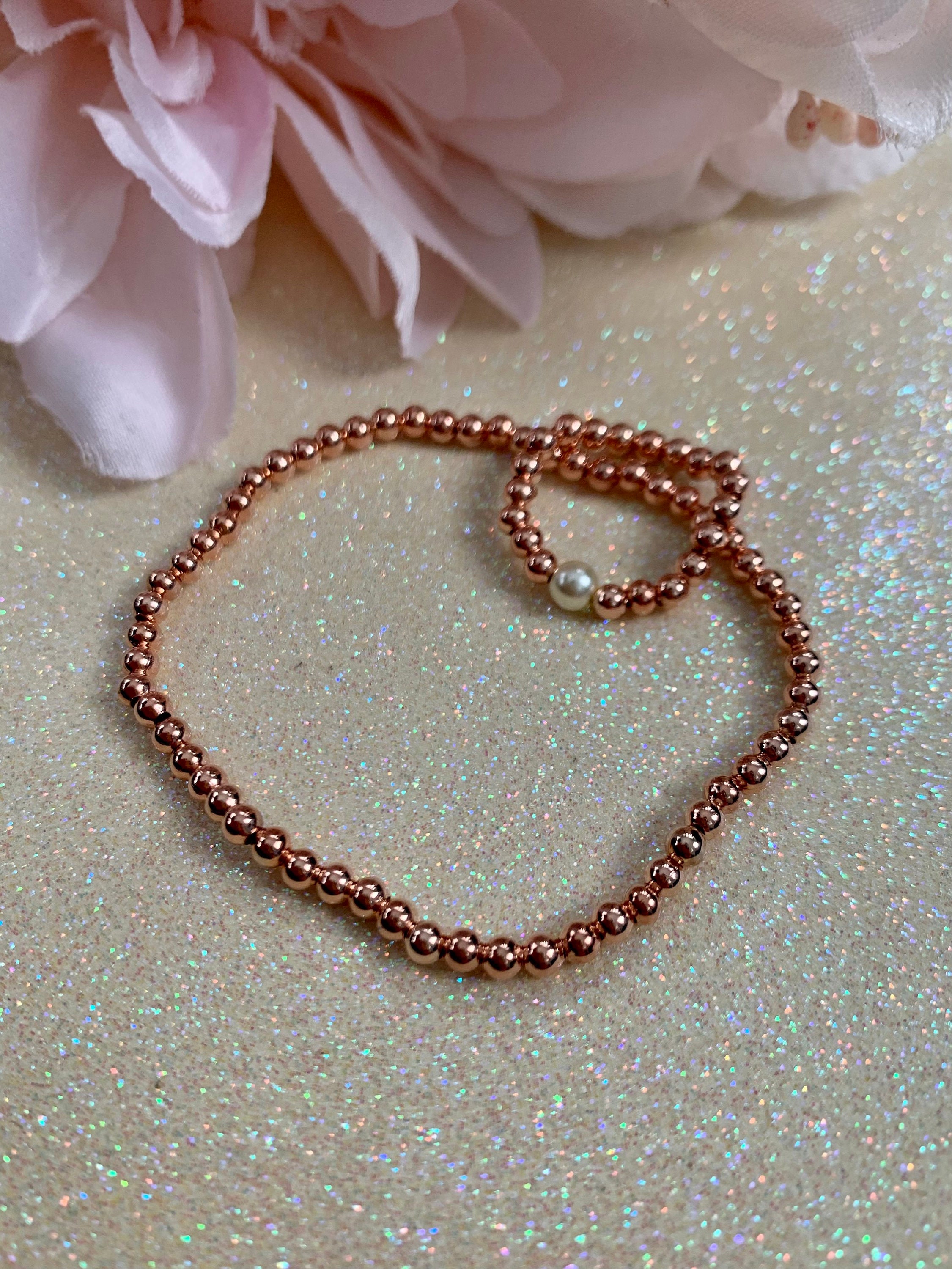 Rose Gold Beaded Bracelet and Ring - Etsy