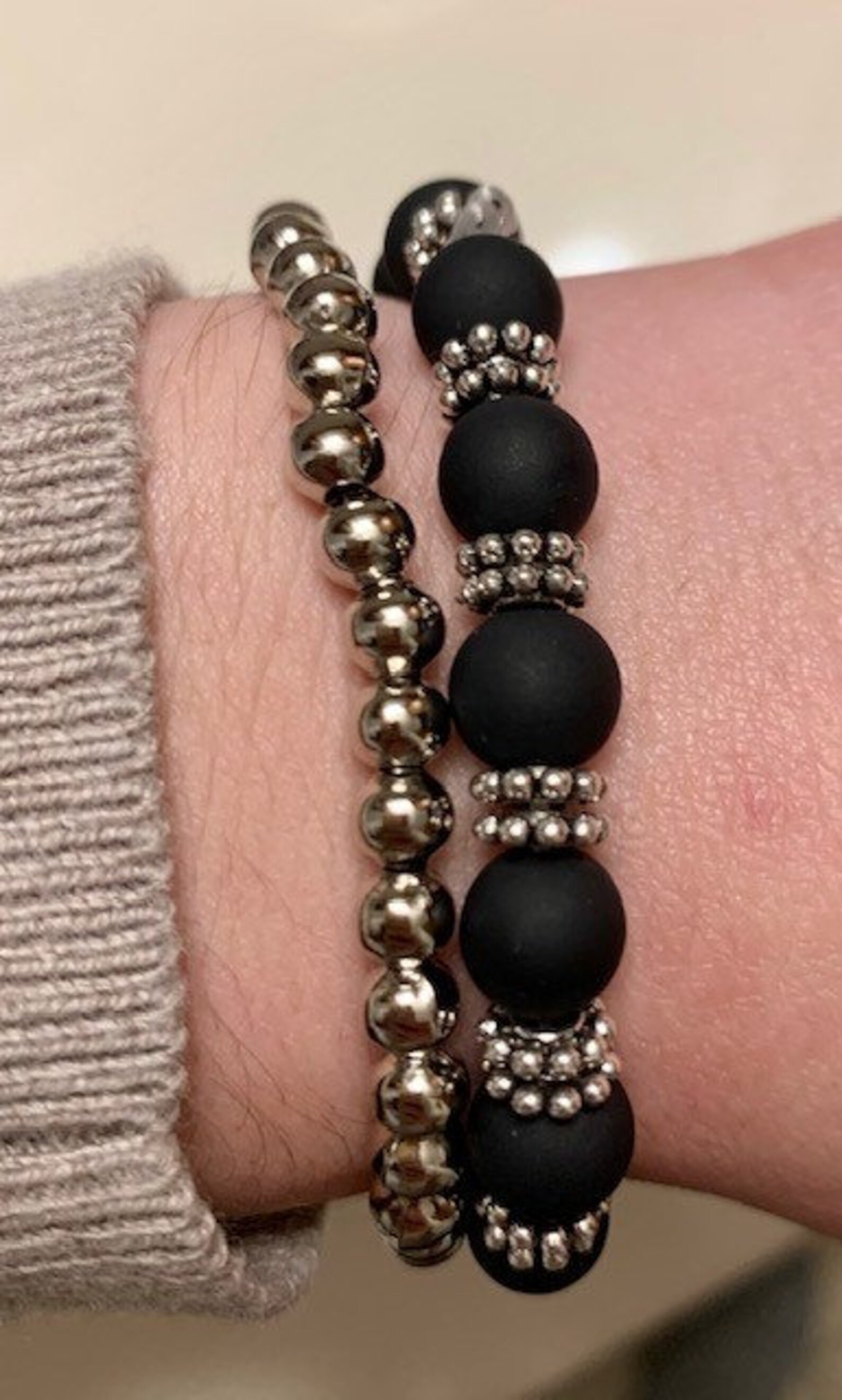 Matte Black Beaded Bracelet - Etsy