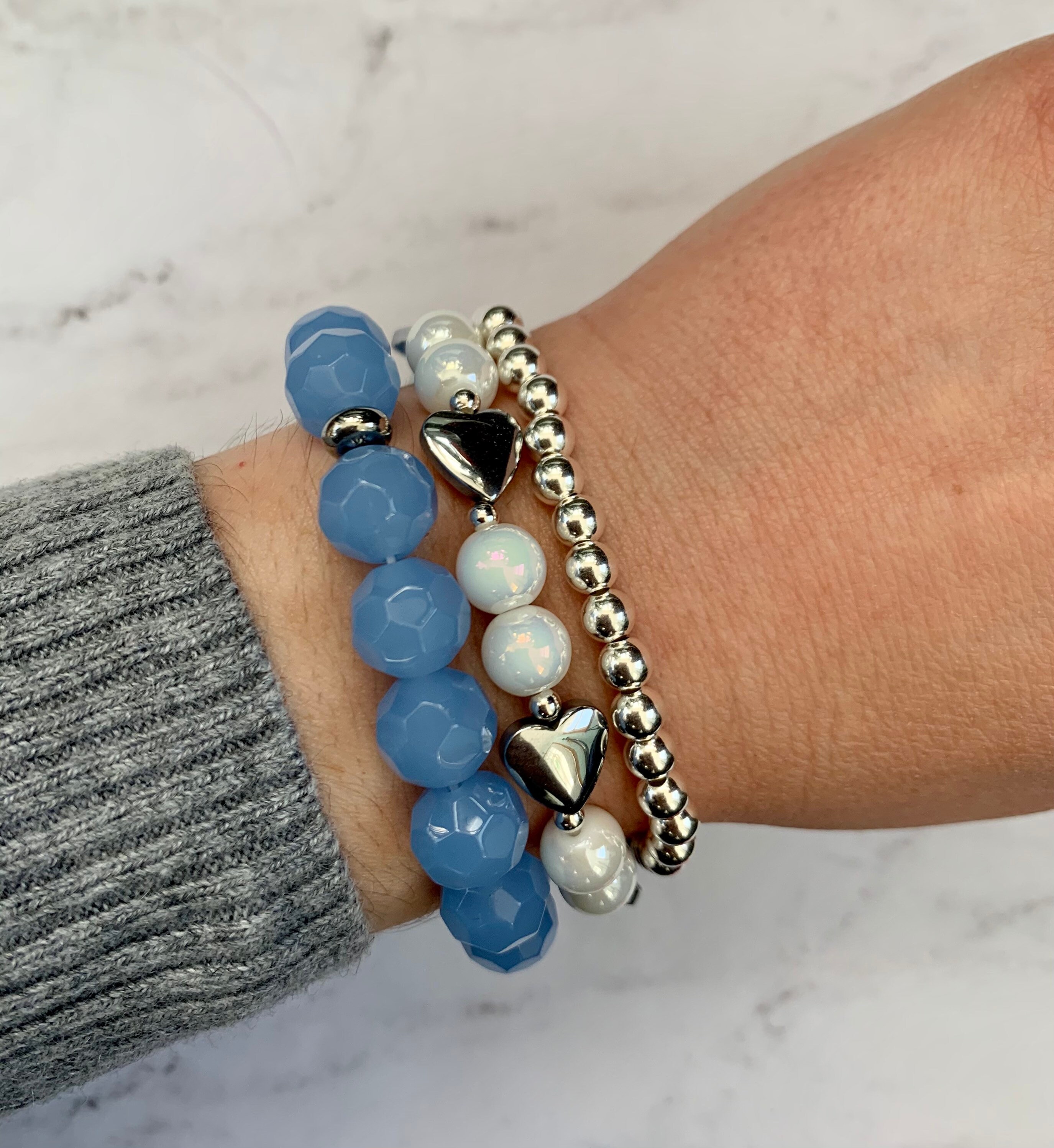 Silver Heart Beaded Bracelet Sets - Etsy