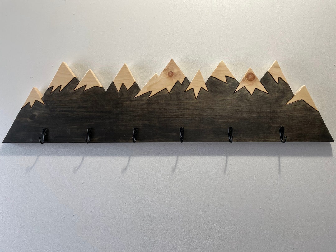3ft Ebony Mountain Range Coat Rack With Metal Hooks and Brackets ...