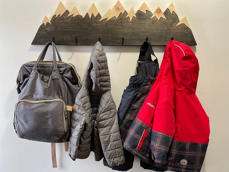 3ft Ebony Mountain Range Coat Rack With Metal Hooks and Brackets ...