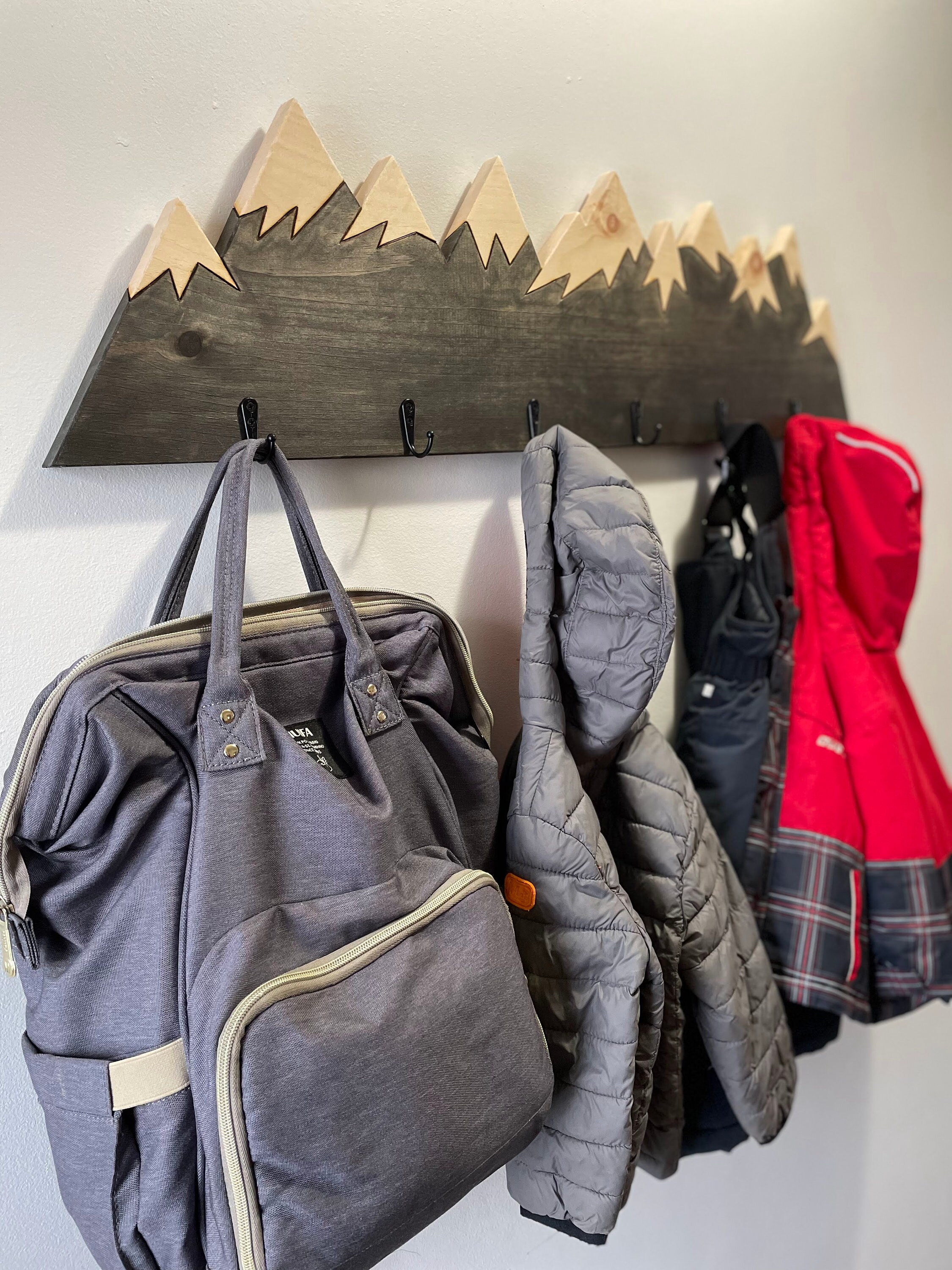 3ft Ebony Mountain Range Coat Rack With Metal Hooks and Brackets ...