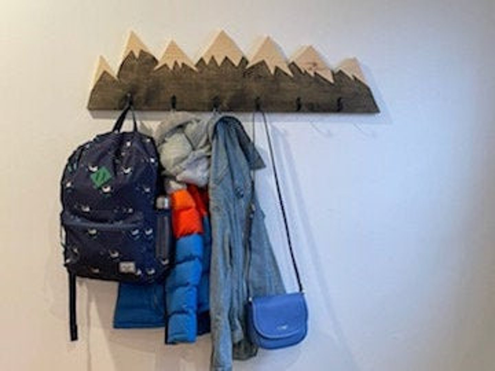 3ft Ebony Mountain Range Coat Rack With Metal Hooks and Brackets ...