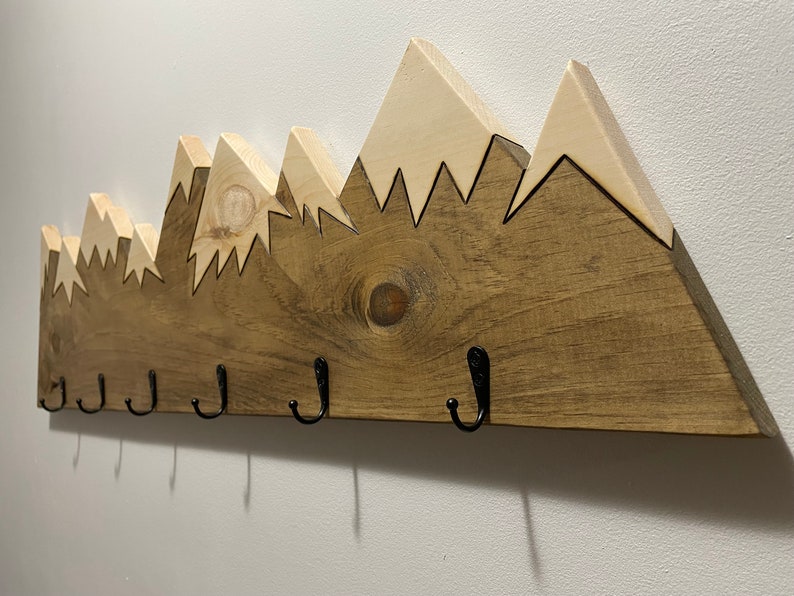 3ft Dark Walnut Mountain Range Coat Rack With Metal Hooks and Brackets ...