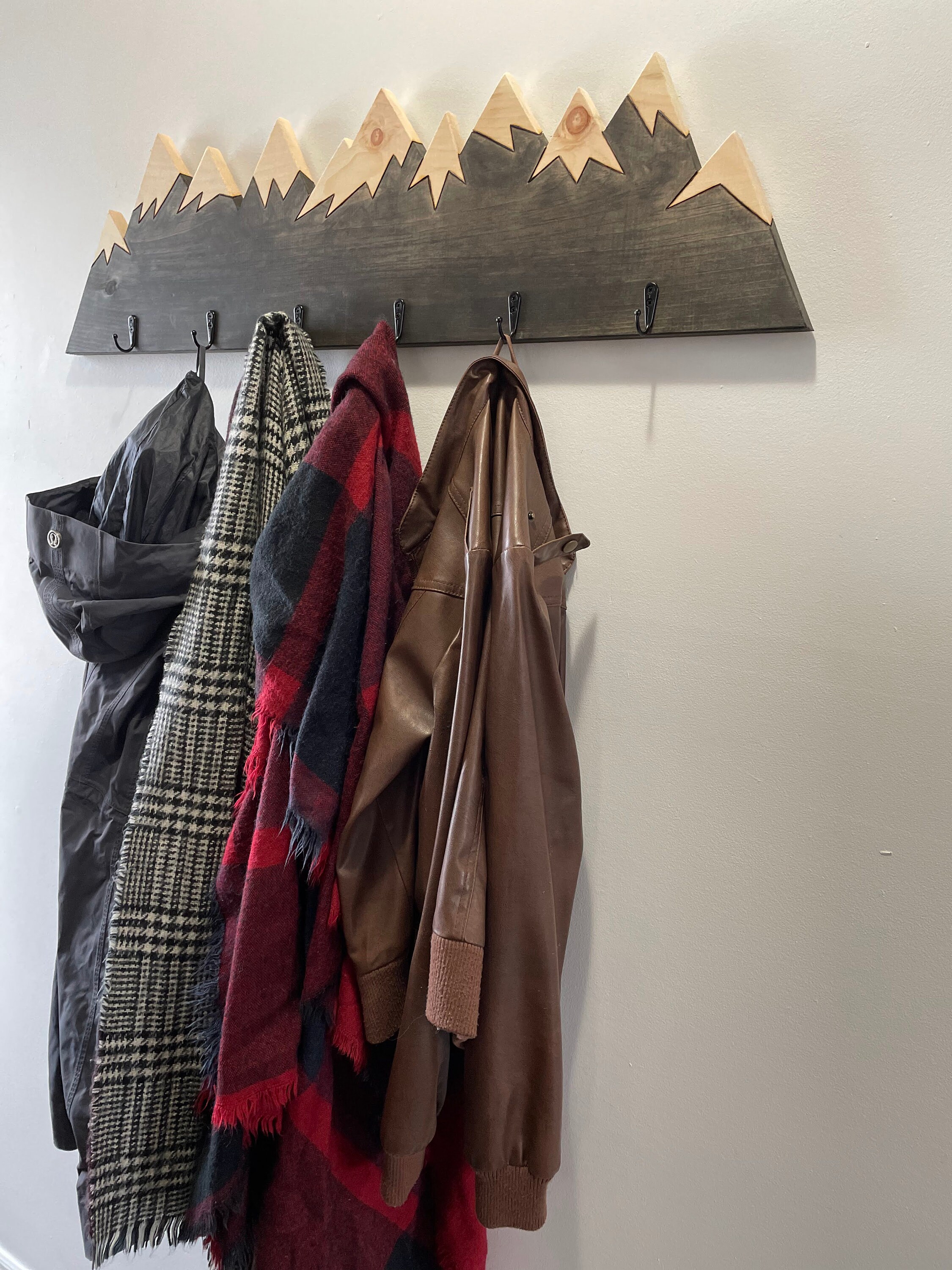 3ft Ebony Mountain Range Coat Rack With Metal Hooks and Brackets ...