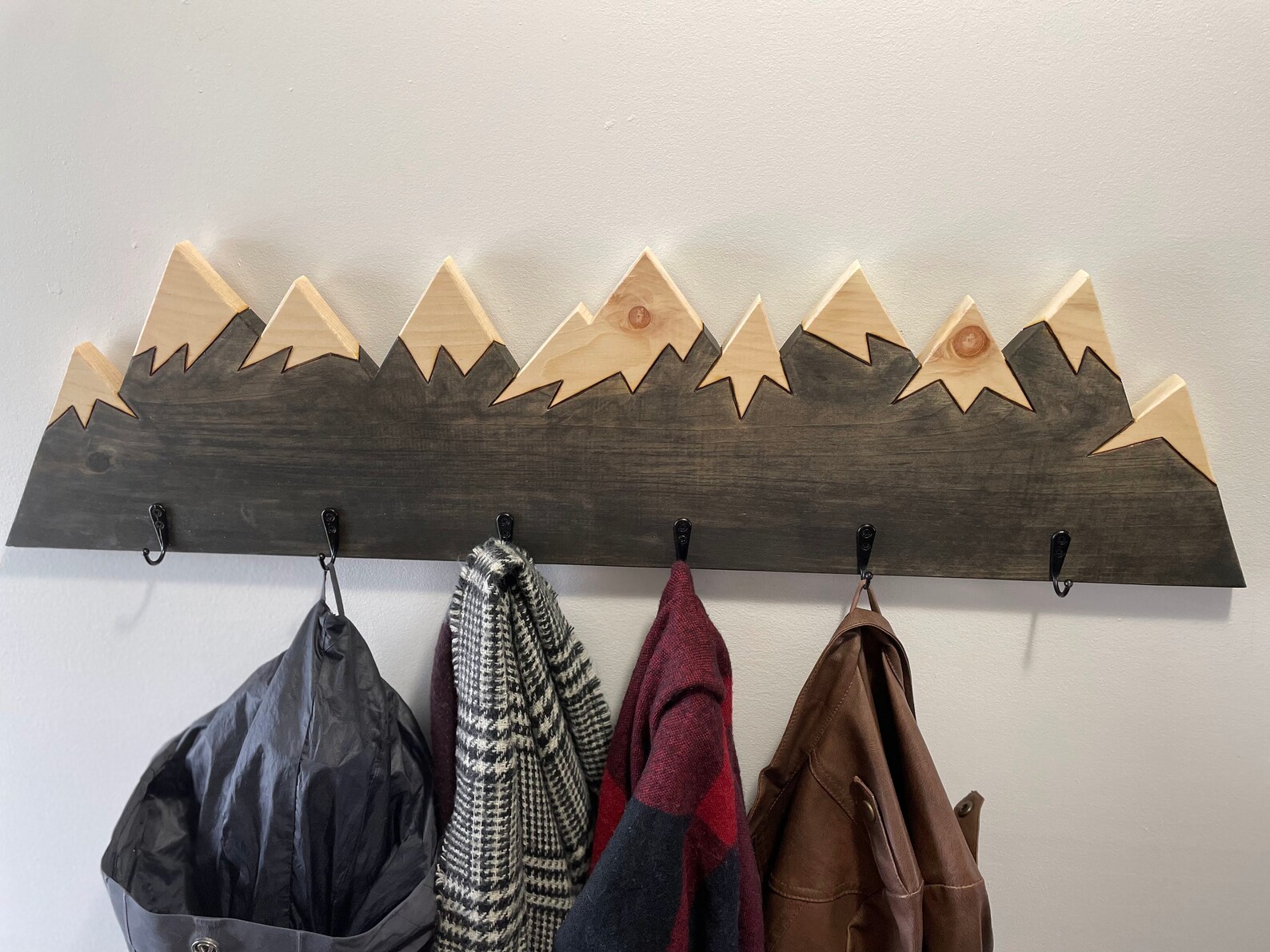 3ft Ebony Mountain Range Coat Rack With Metal Hooks and Brackets ...