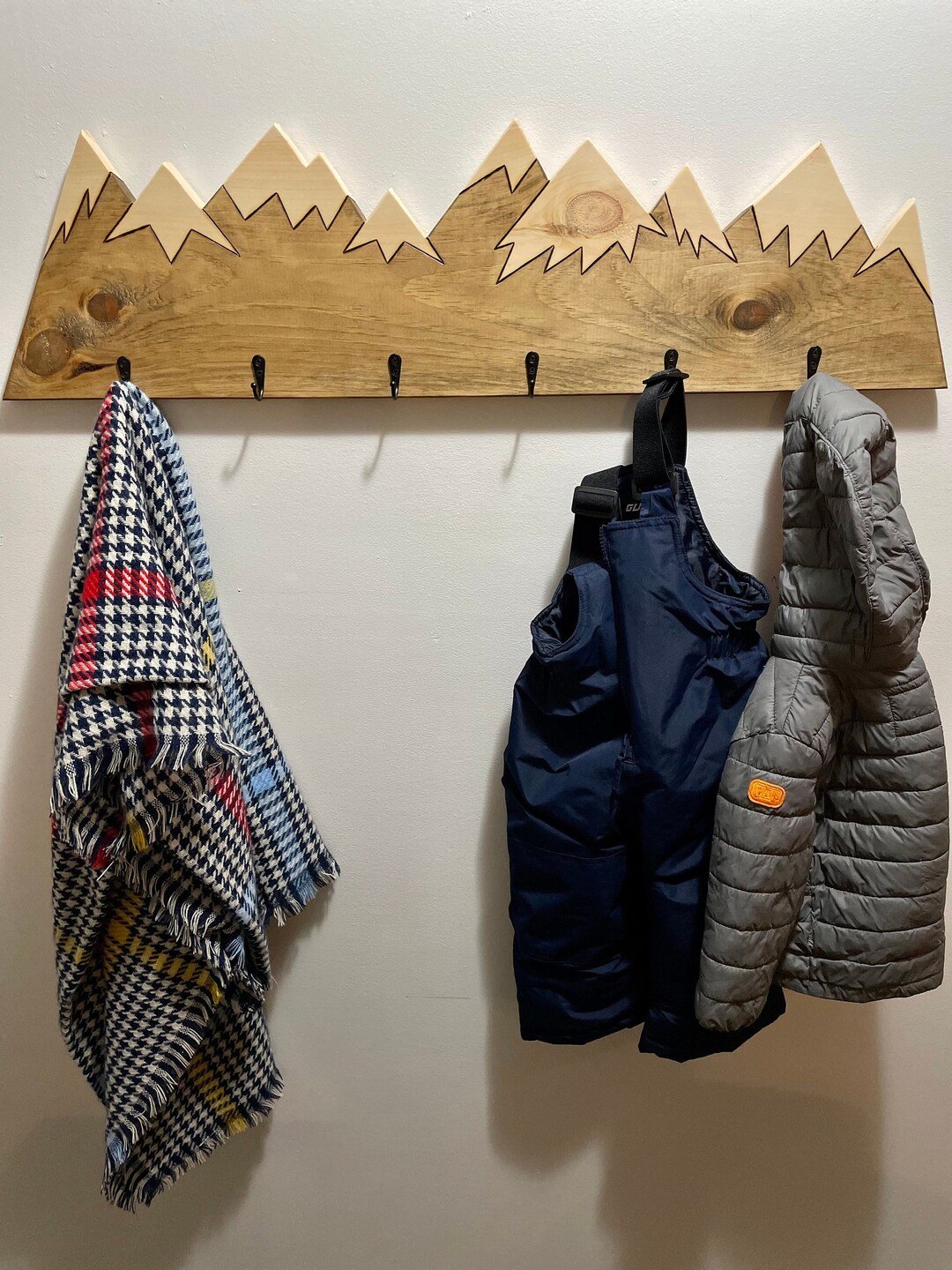 3ft Dark Walnut Mountain Range Coat Rack With Metal Hooks and Brackets ...