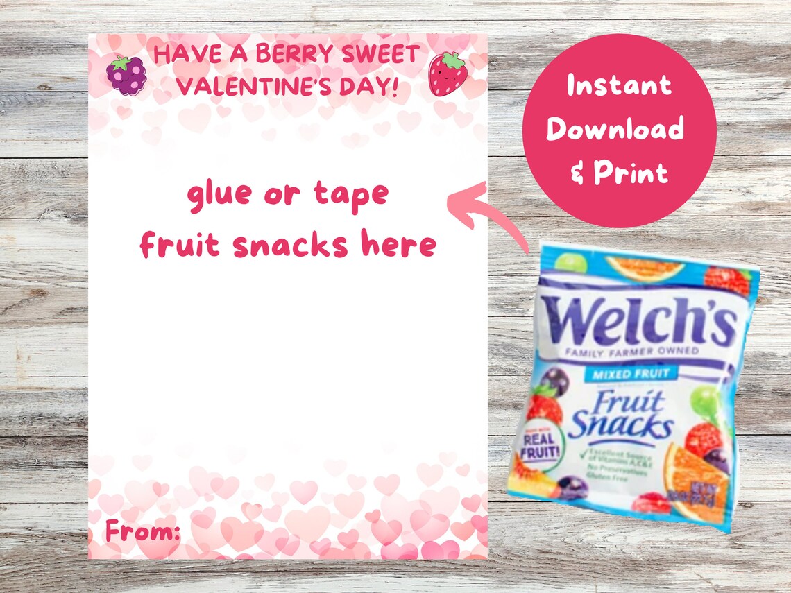 Fruit Snacks Valentine Printable Digital Download Printable Valentine's ...