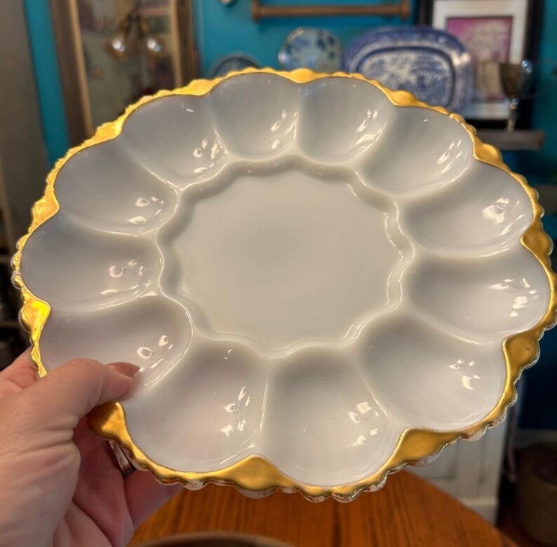 Vintage Milk Glass Deviled Egg Platter 22K Gold Trim - Etsy