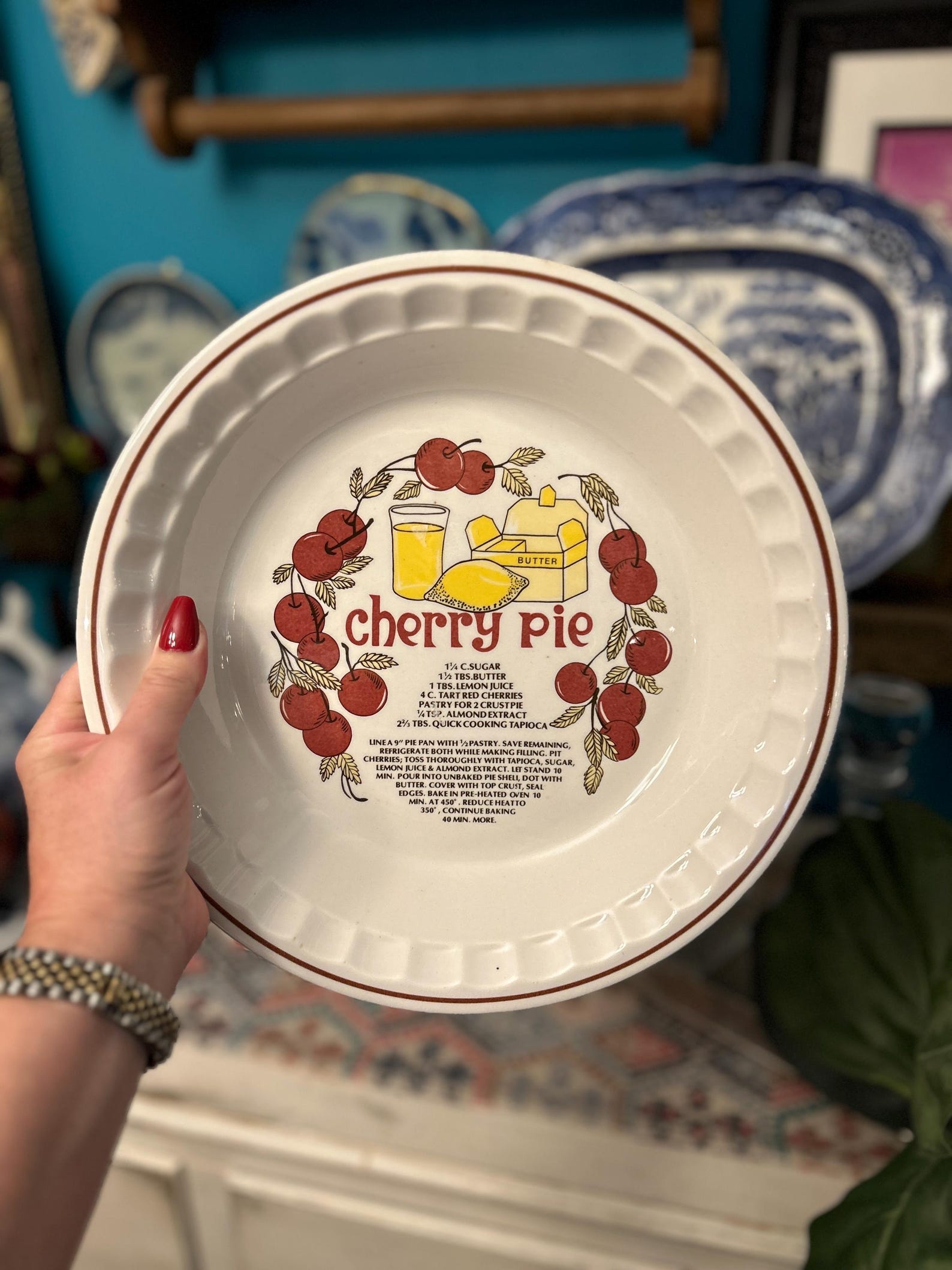 Vintage 11 Deep Dish Ceramic Pie Plate With Cherry Pie Recipe Made in ...