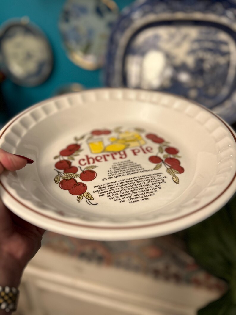 Vintage 11 Deep Dish Ceramic Pie Plate With Cherry Pie Recipe Made in ...