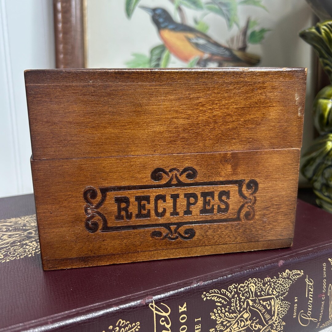 Vintage Wooden Recipe Box With Dividers | Rustic Brown Wood | Retro Kitchen Decor | Holds 3x5 ...