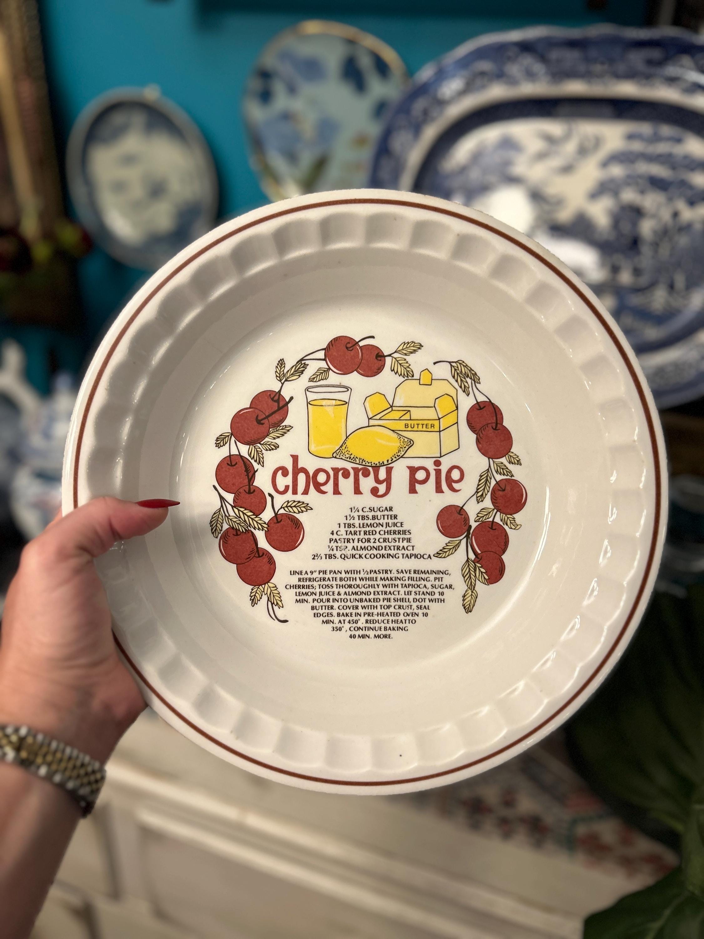Vintage 11 Deep Dish Ceramic Pie Plate With Cherry Pie Recipe Made in ...