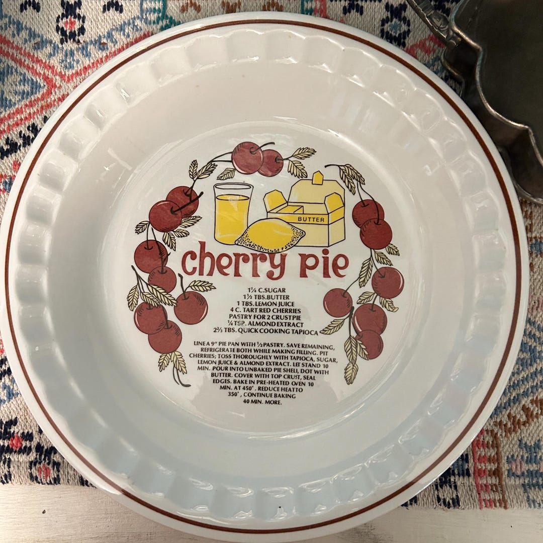 Vintage 11" Deep Dish Ceramic Pie Plate With Cherry Pie Recipe Made in ...