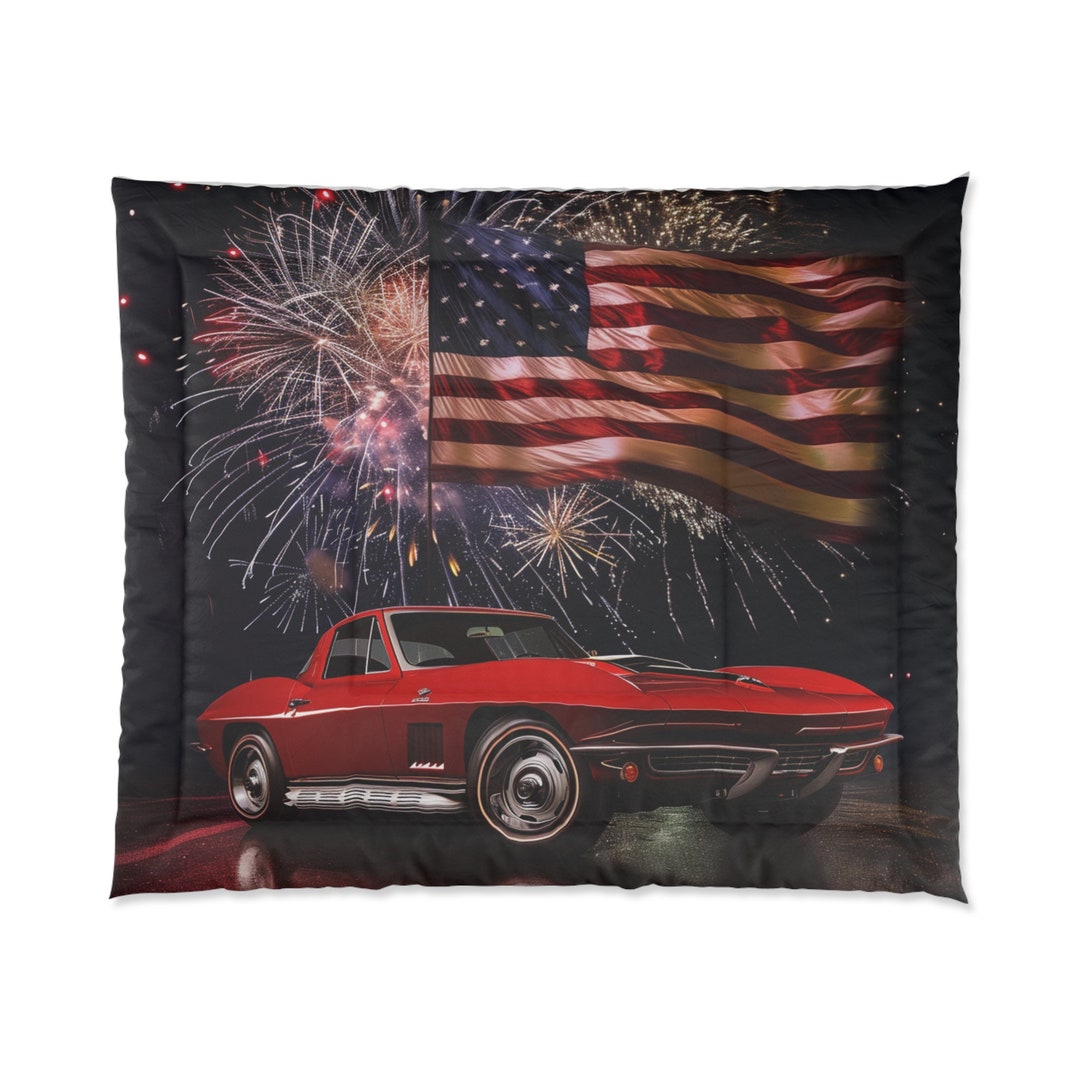 Drive Into Dreamland: 1967 Corvette Stingray American Flag Comforter - Etsy