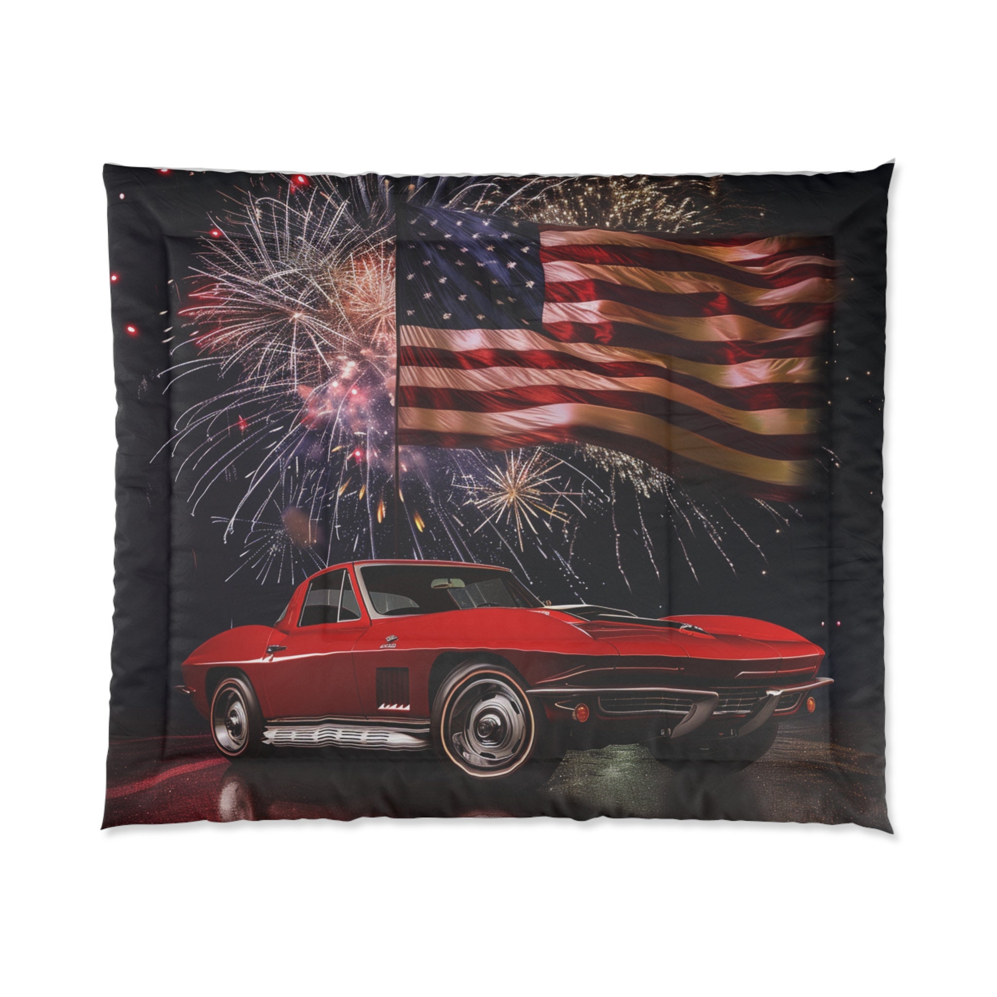 Drive Into Dreamland: 1967 Corvette Stingray American Flag Comforter - Etsy