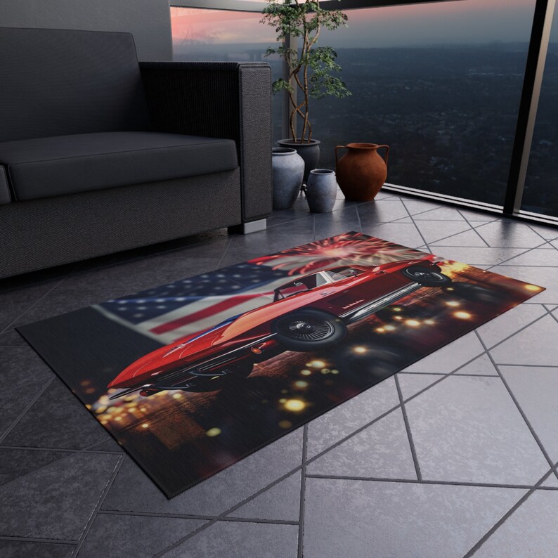 Vintage 1967 Red Corvette Stingray Patriotic Outdoor Rug - Etsy