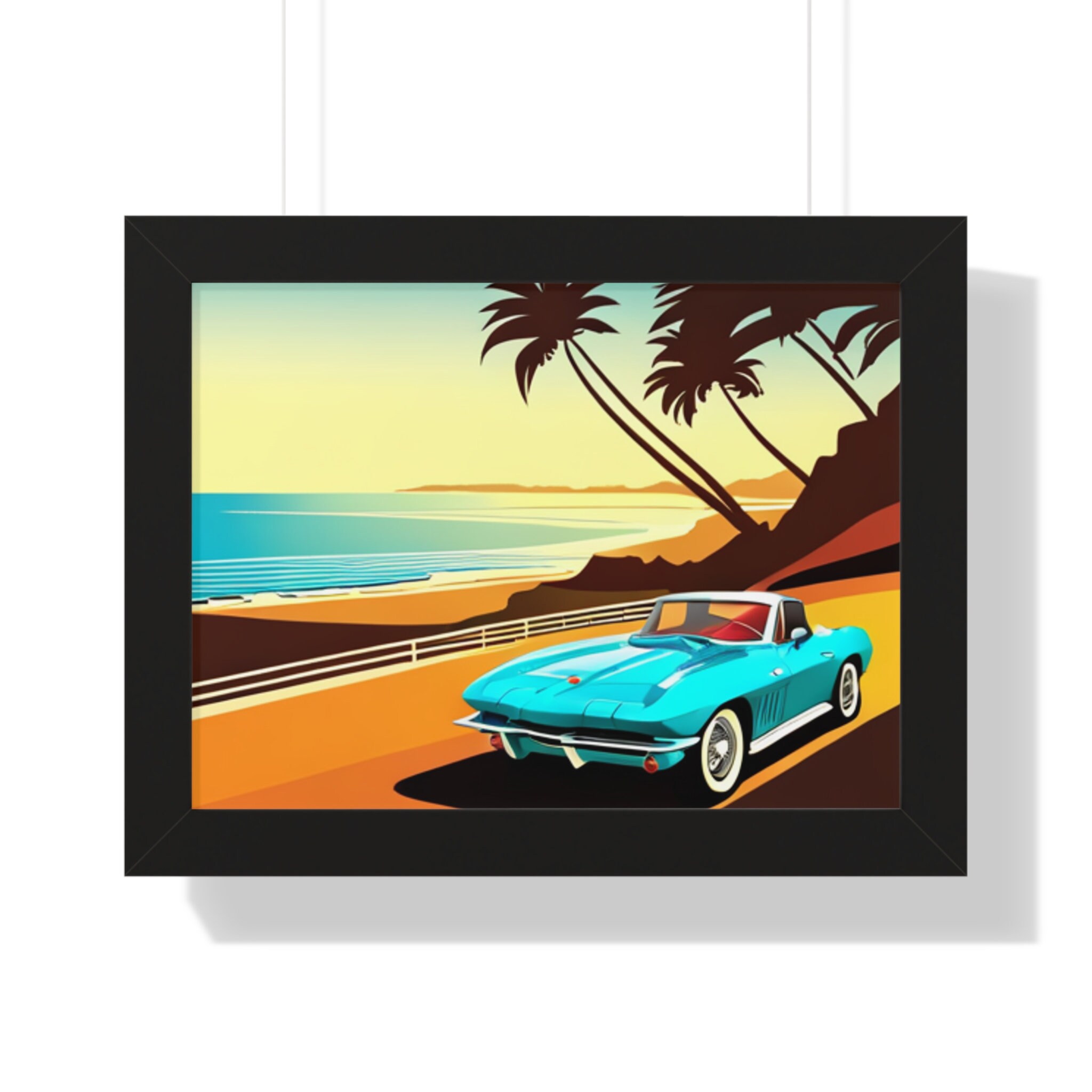 1967 Corvette Stingray Line Art Illustration Framed Horizontal Poster ...