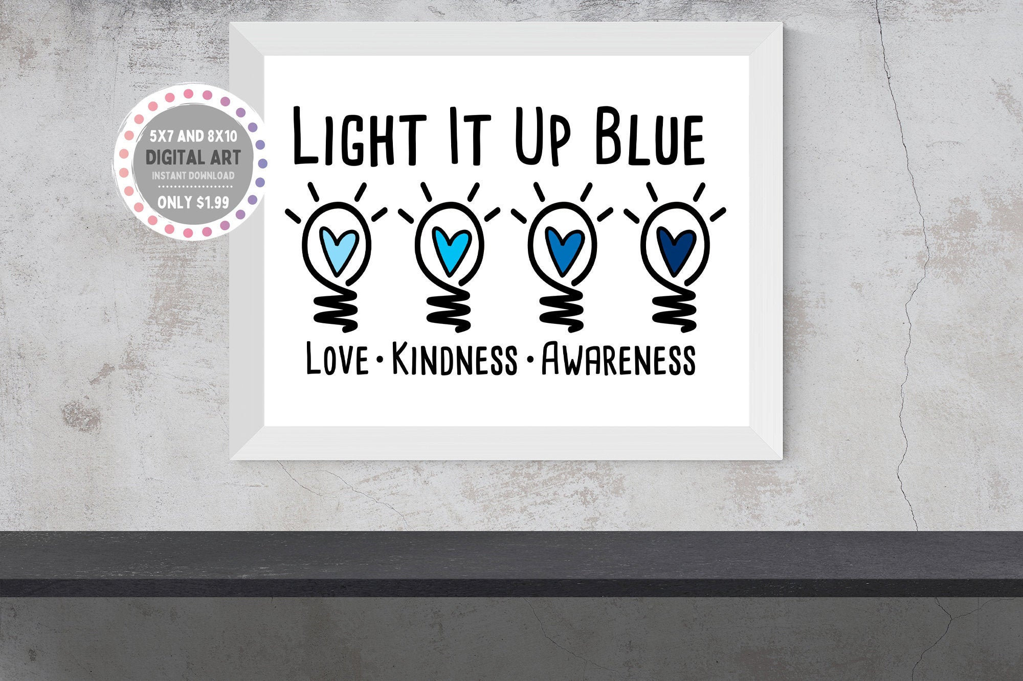 Light It up Blue Autism Awareness Printable | Digital Art BUNDLE 5x7 ...