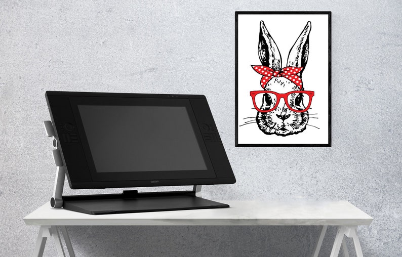 Bunny With Red Glasses and Bandana Head Bow | Digital Art BUNDLE 5x7 ...