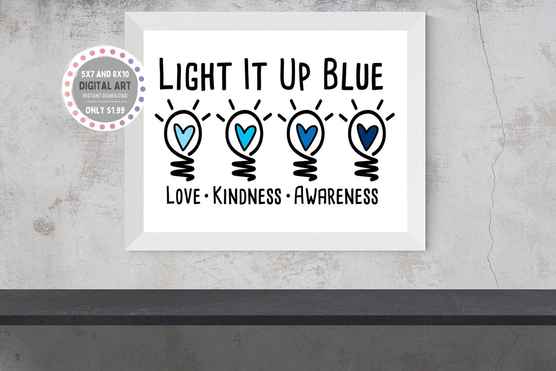 Light It up Blue Autism Awareness Printable | Digital Art BUNDLE 5x7 ...