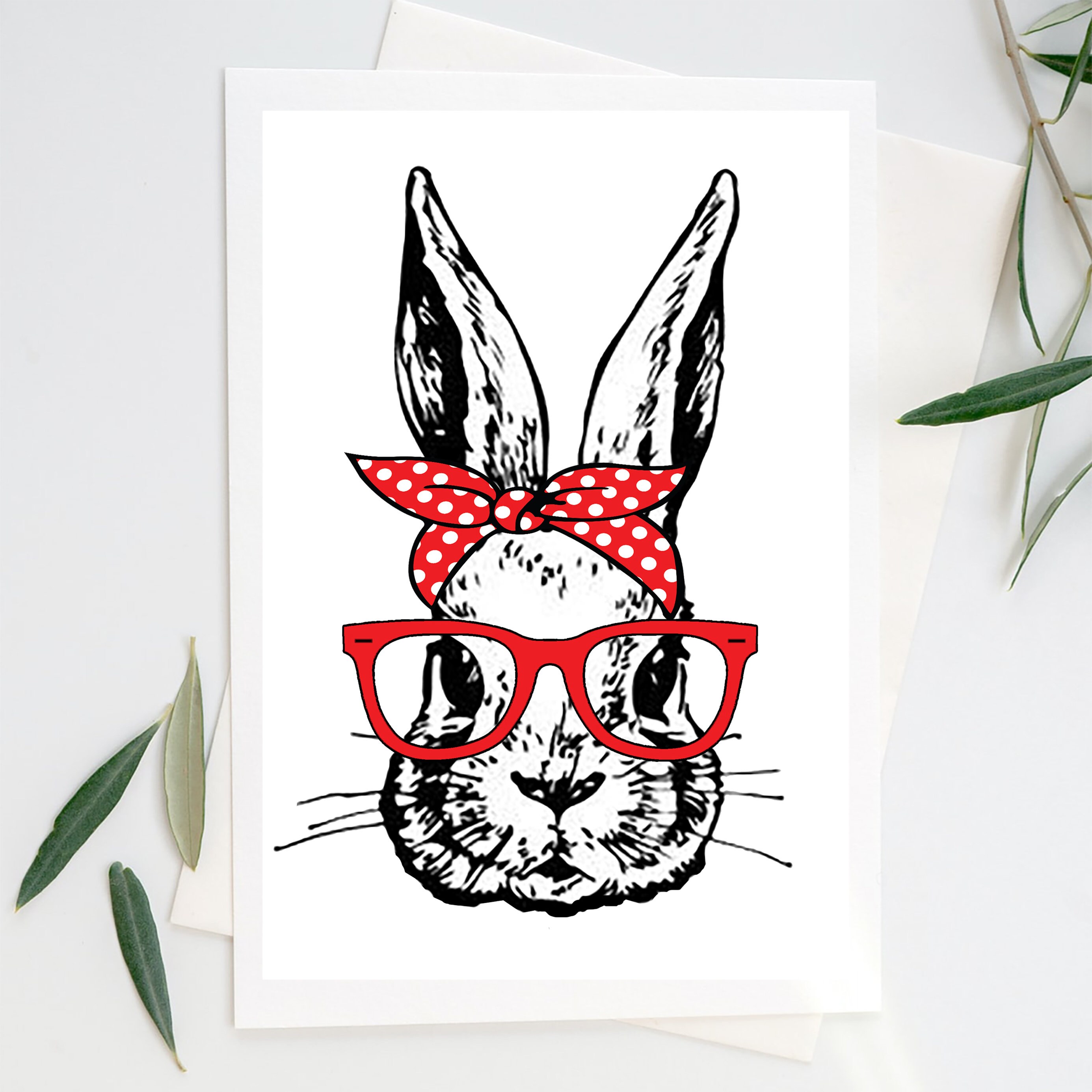 Bunny With Red Glasses and Bandana Head Bow | Digital Art BUNDLE 5x7 ...