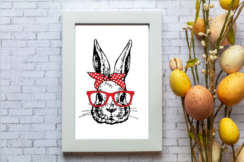 Bunny With Red Glasses and Bandana Head Bow | Digital Art BUNDLE 5x7 ...