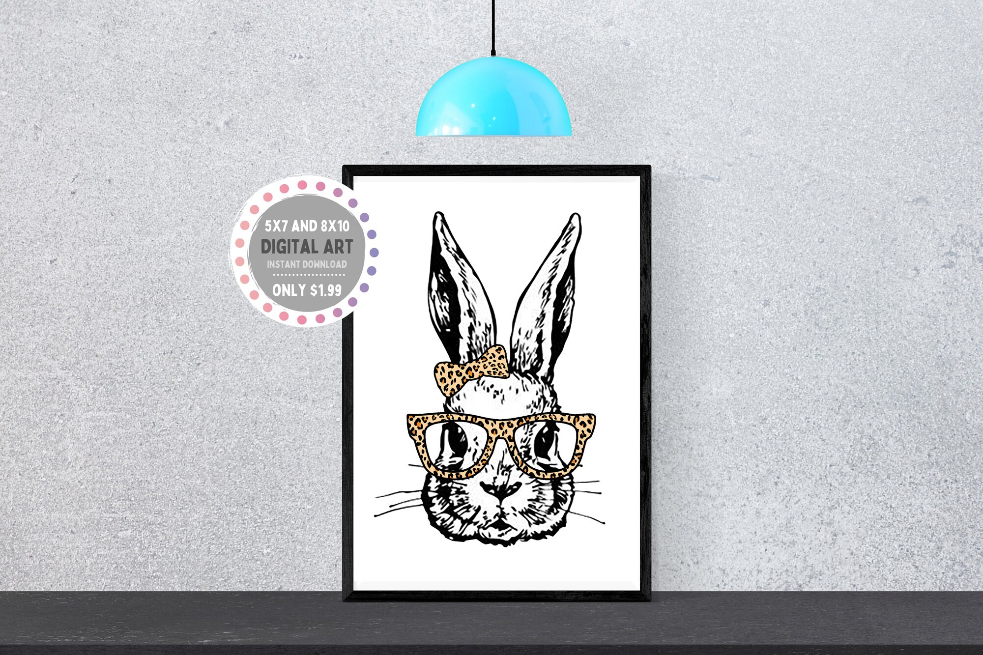 Bunny With Leopard Print Glasses and Bow | Digital Art BUNDLE 5x7 ...