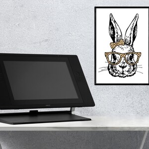 Bunny With Leopard Print Glasses and Bow | Digital Art BUNDLE 5x7 ...