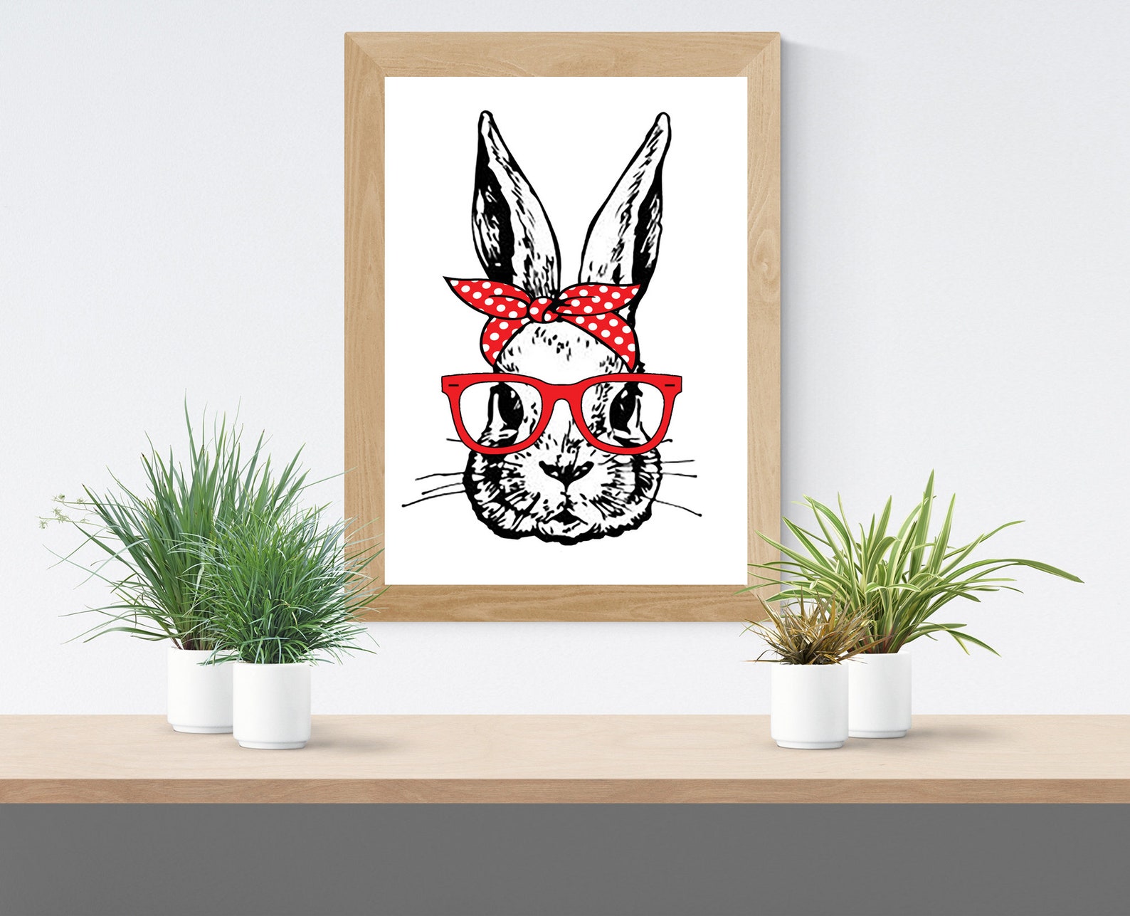 Bunny With Red Glasses and Bandana Head Bow | Digital Art BUNDLE 5x7 ...