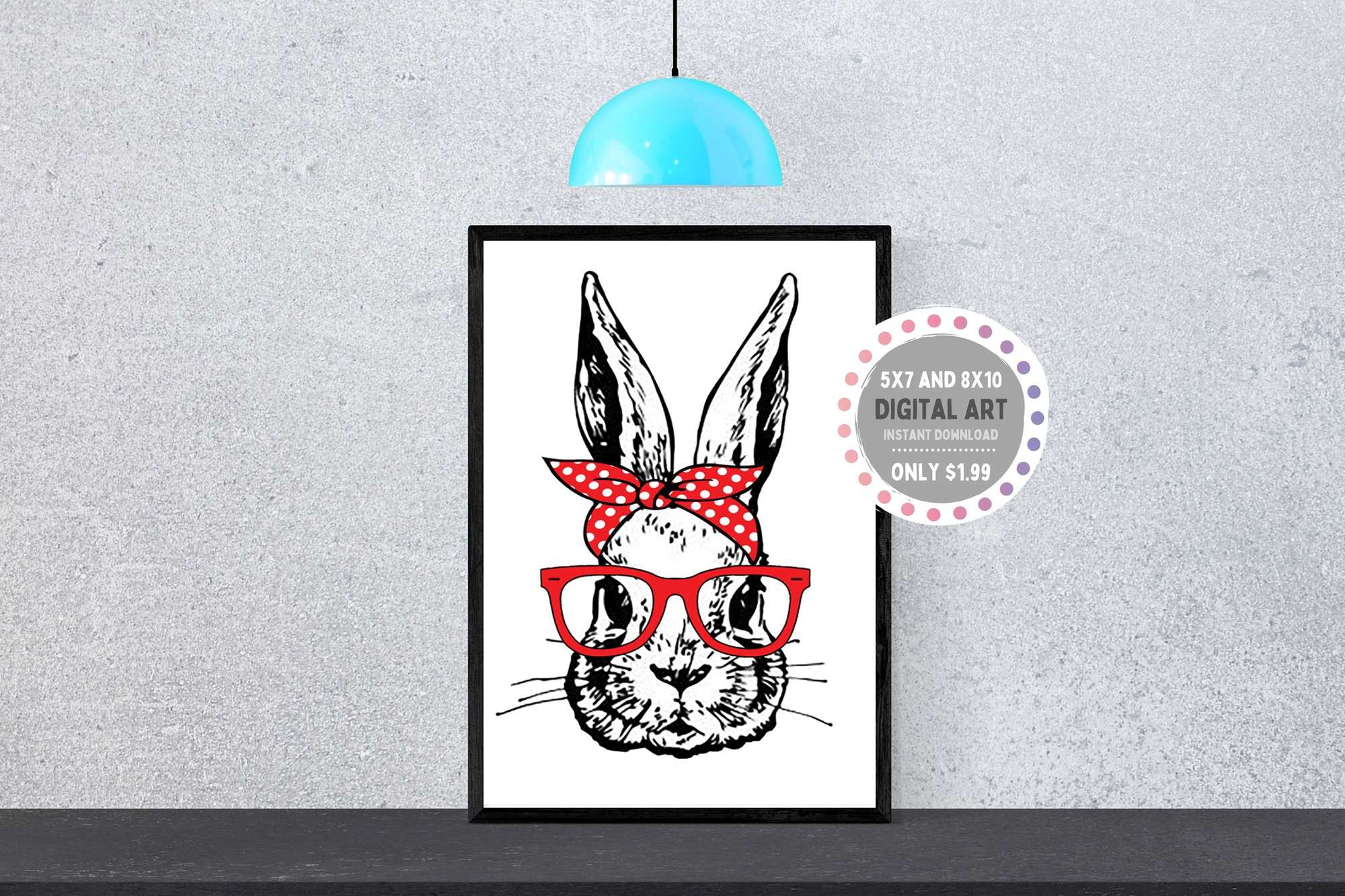 Bunny With Red Glasses and Bandana Head Bow | Digital Art BUNDLE 5x7 ...